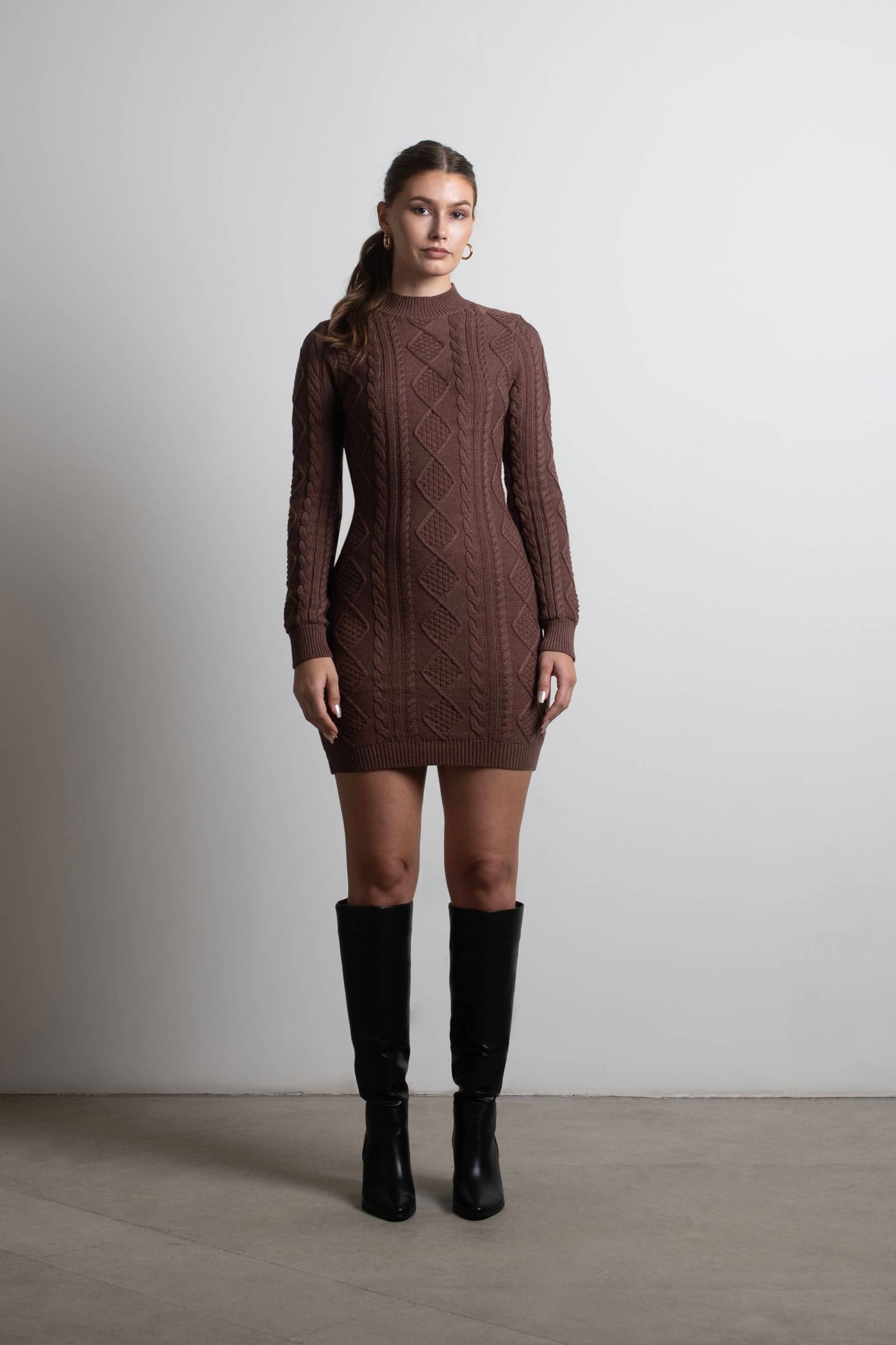 Brown Sweater Dress - Open Back Mini Sweater Bodycon Dress - Knit ...