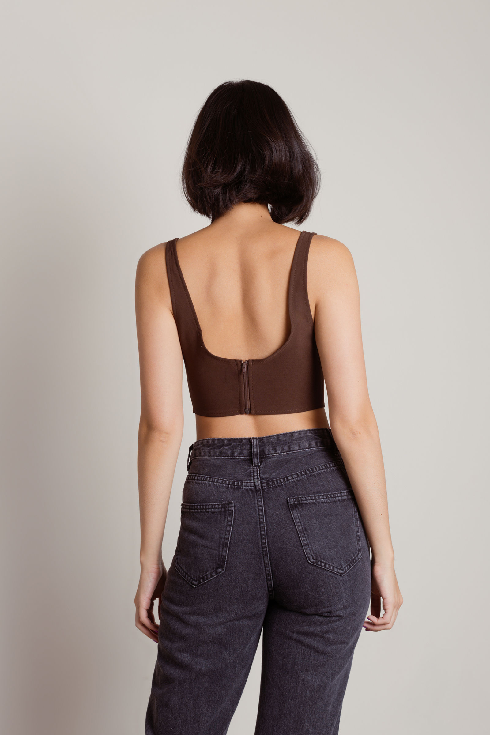 Black Crop Bustier Top - Curved Hem Crop Top - Sleeveless Bustier Top