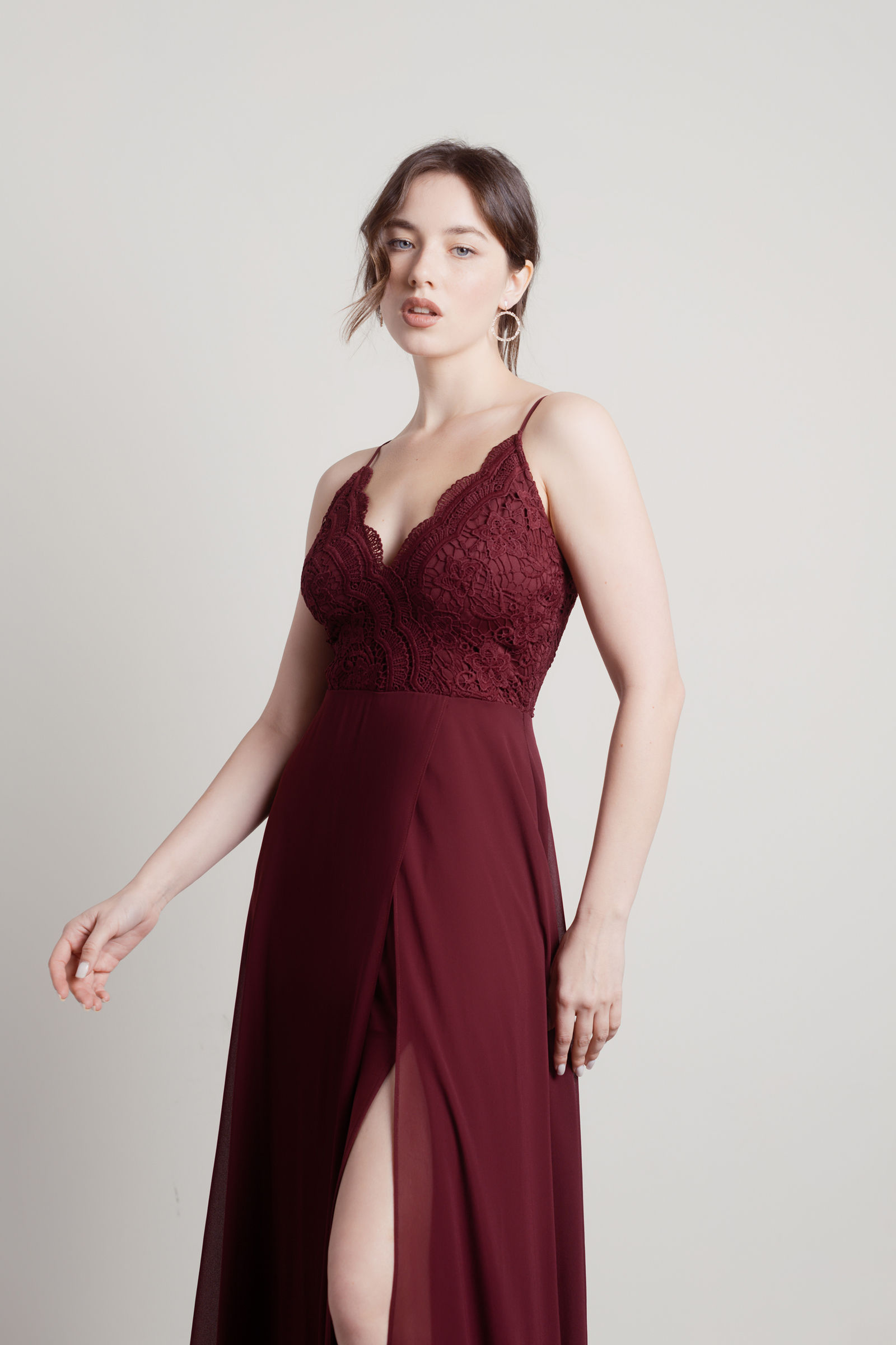 Burgundy Maxi Dress - Red X-Back Dress - Lace High Slit Dress