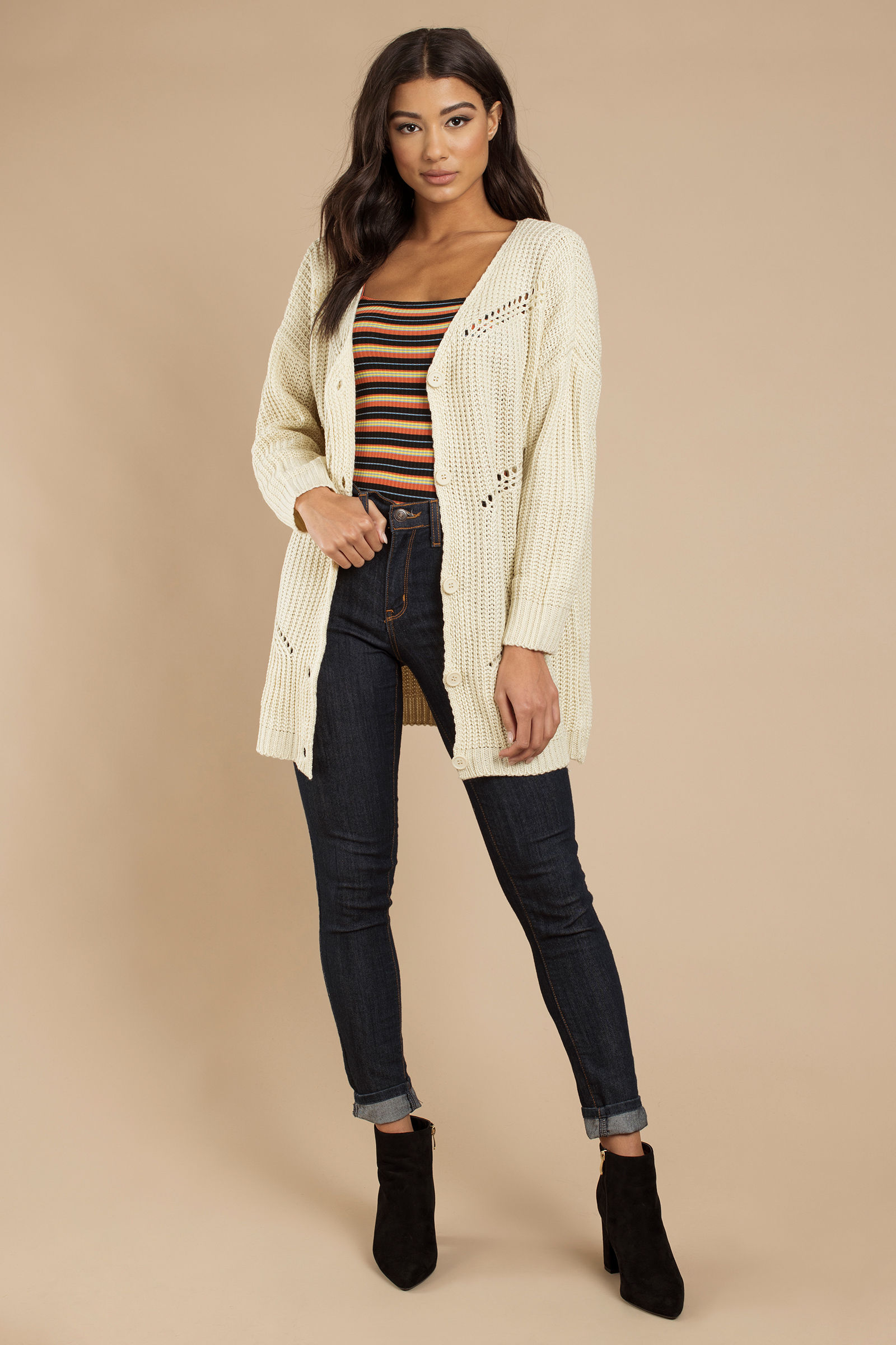 Trendy Cream Cardigan - Knitted Cardigan - Cream Cardigan