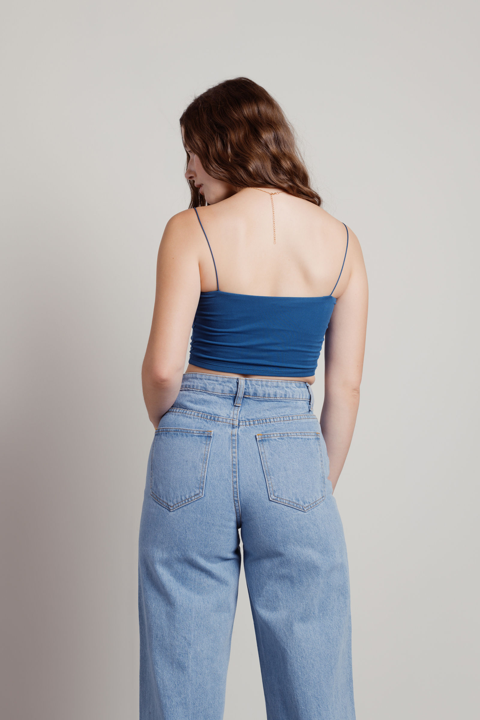 Dark Teal Crop Top - Basic Blue Top - Fitted Top