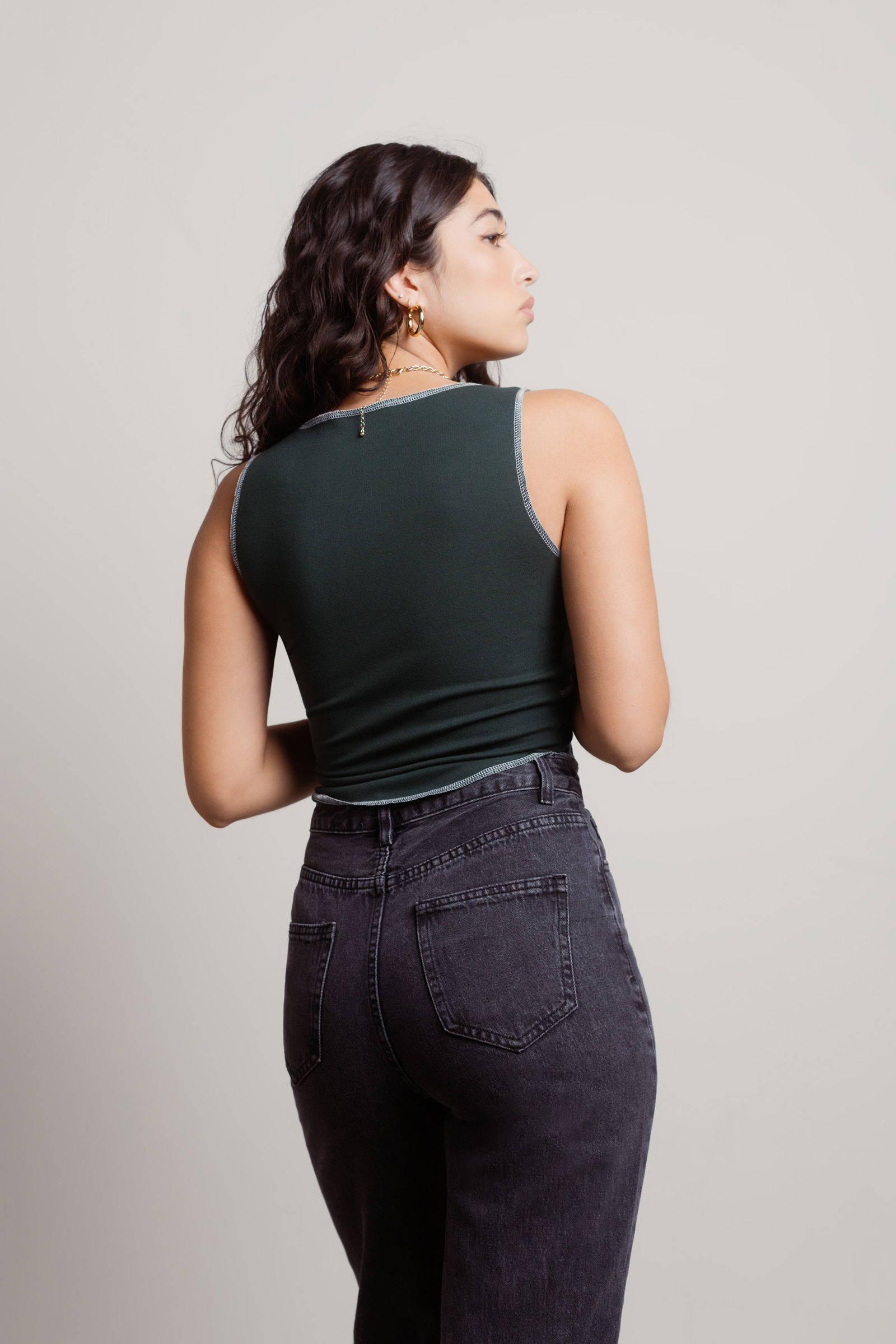 Cute Black Crop Top - Exposed Stitch Top - Fitted Top