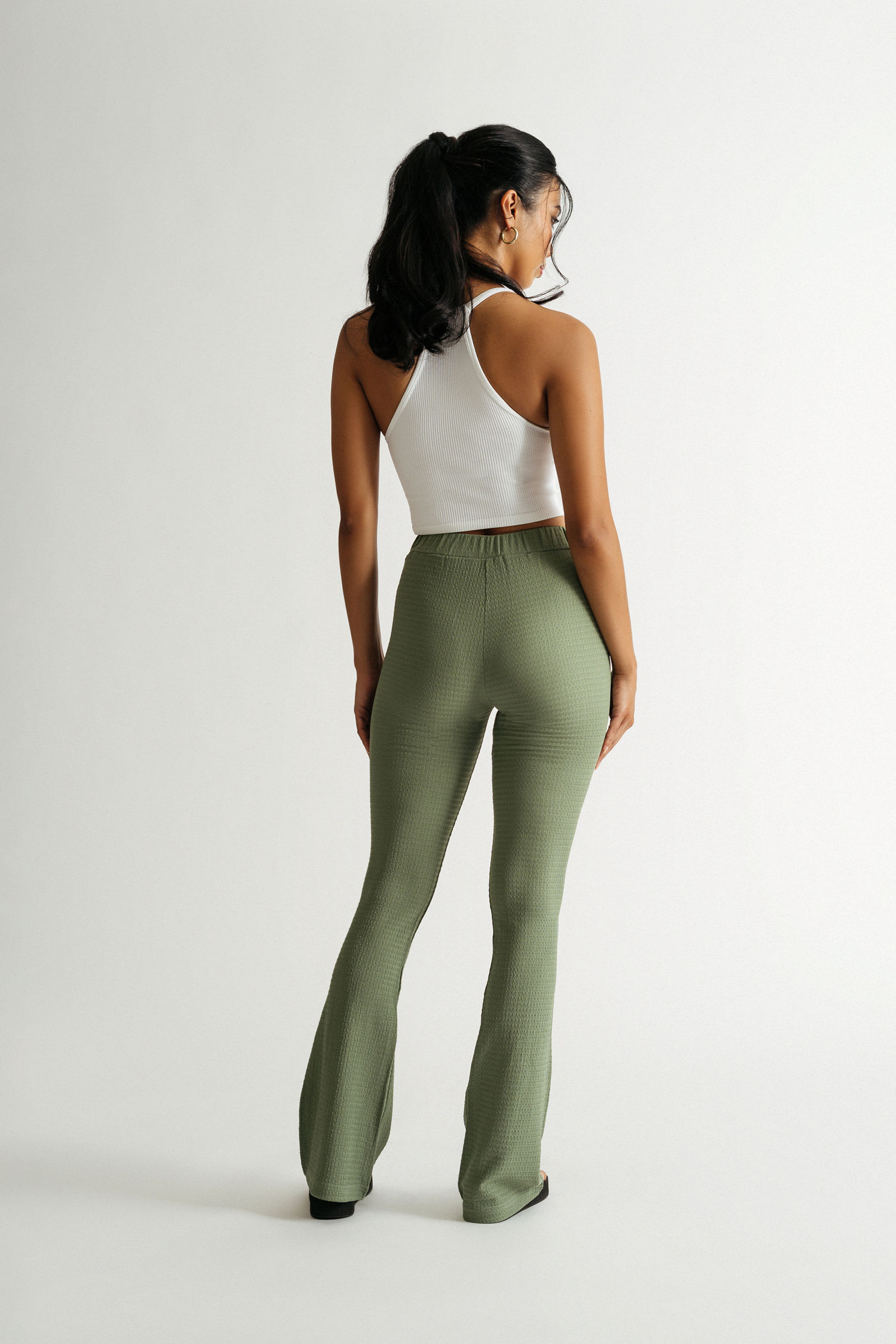 Green Knitted Flare Pants - Textured Pants - Cute Flared Pants