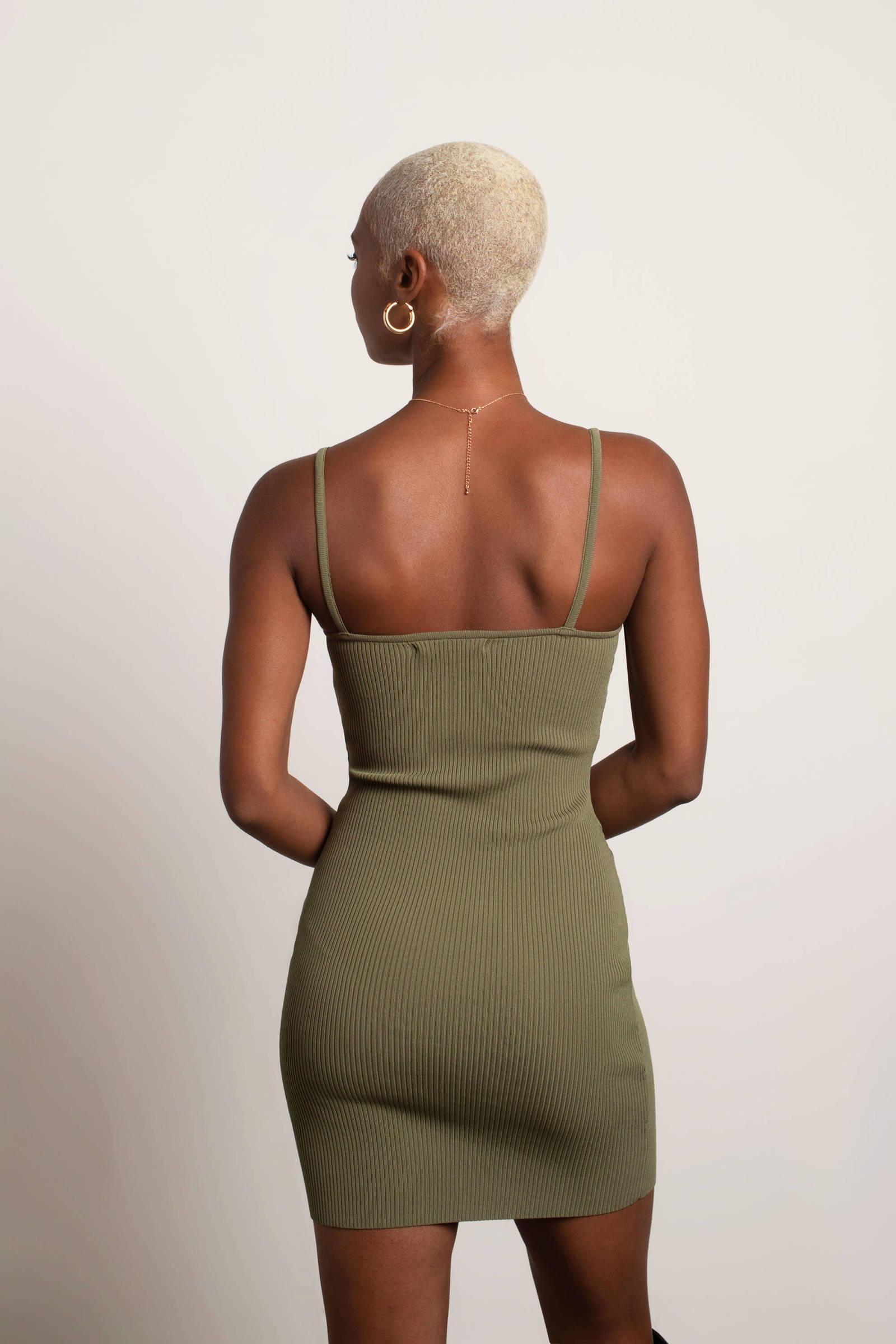 Green Dress - Ribbed Dress - Mini Bodycon Dress