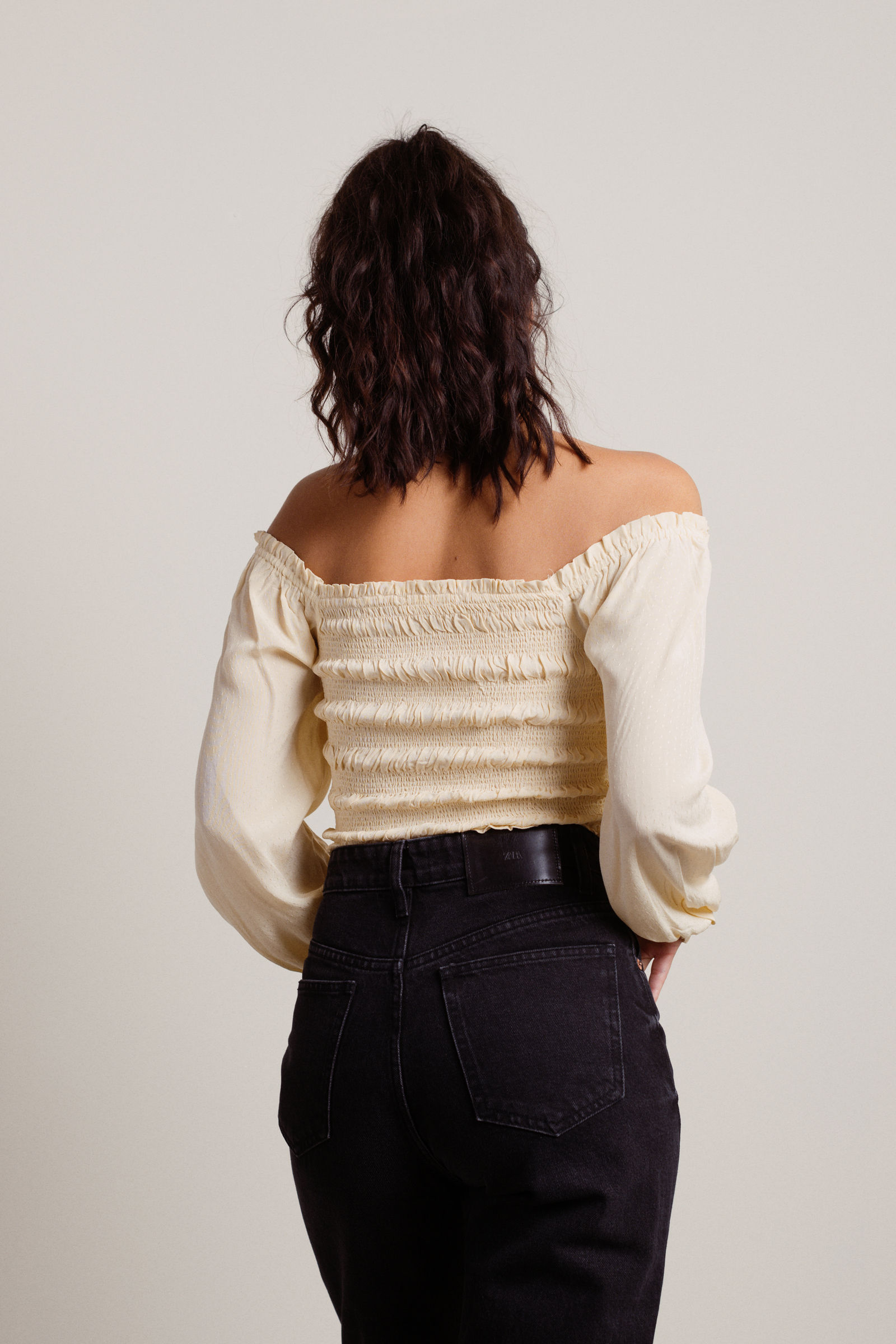 White Crop Top - Ruched Crop Top With Drawstring - Ivory Smocked Crop Top