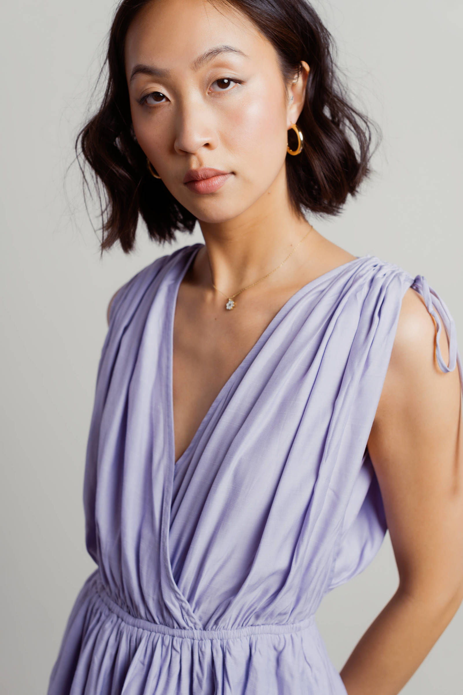 Purple Romper - Ruffle Tied Romper - Lavender Open Back Romper