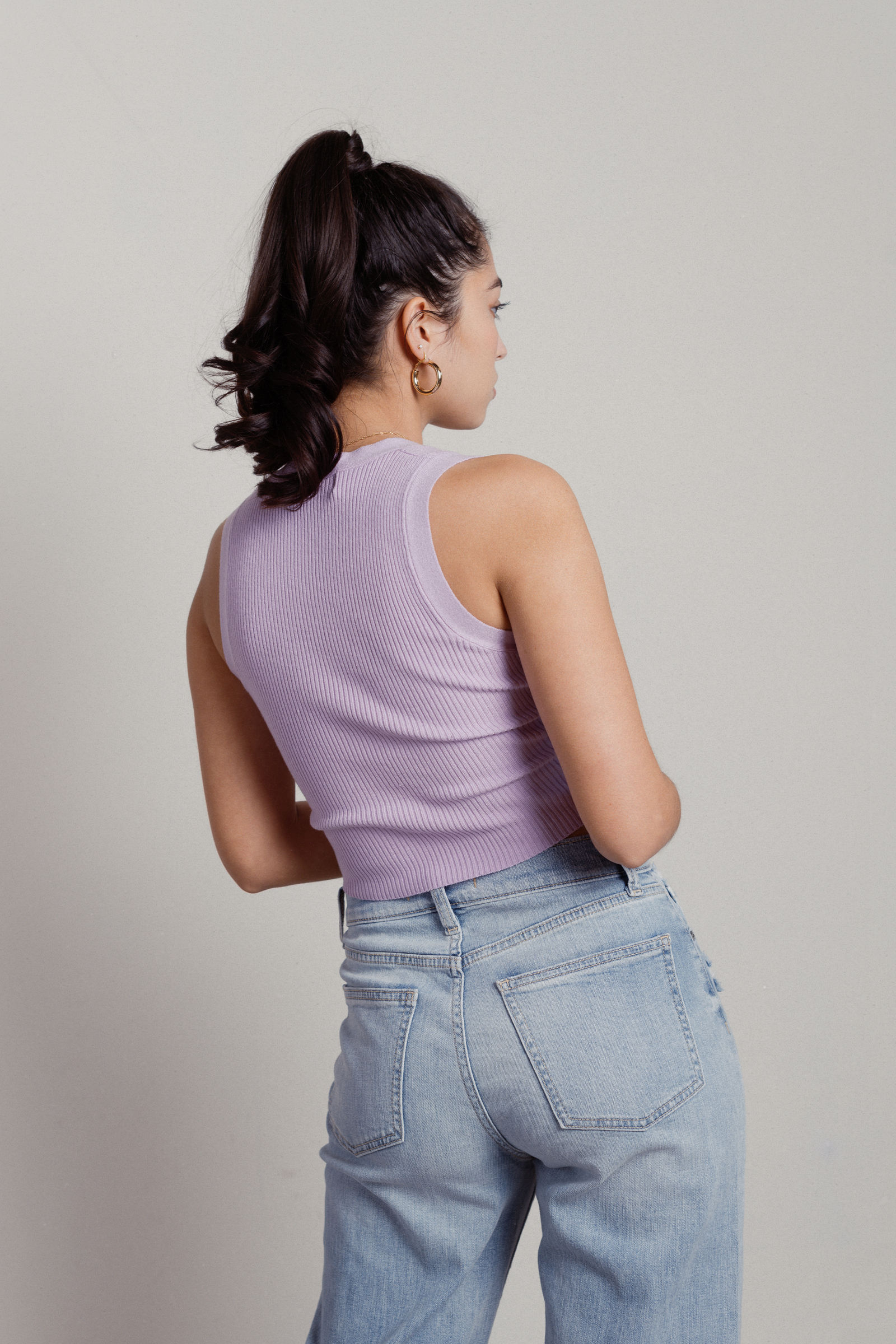 Lavender Crop Top - V-neck Crop Top - Buttoned Crop Top