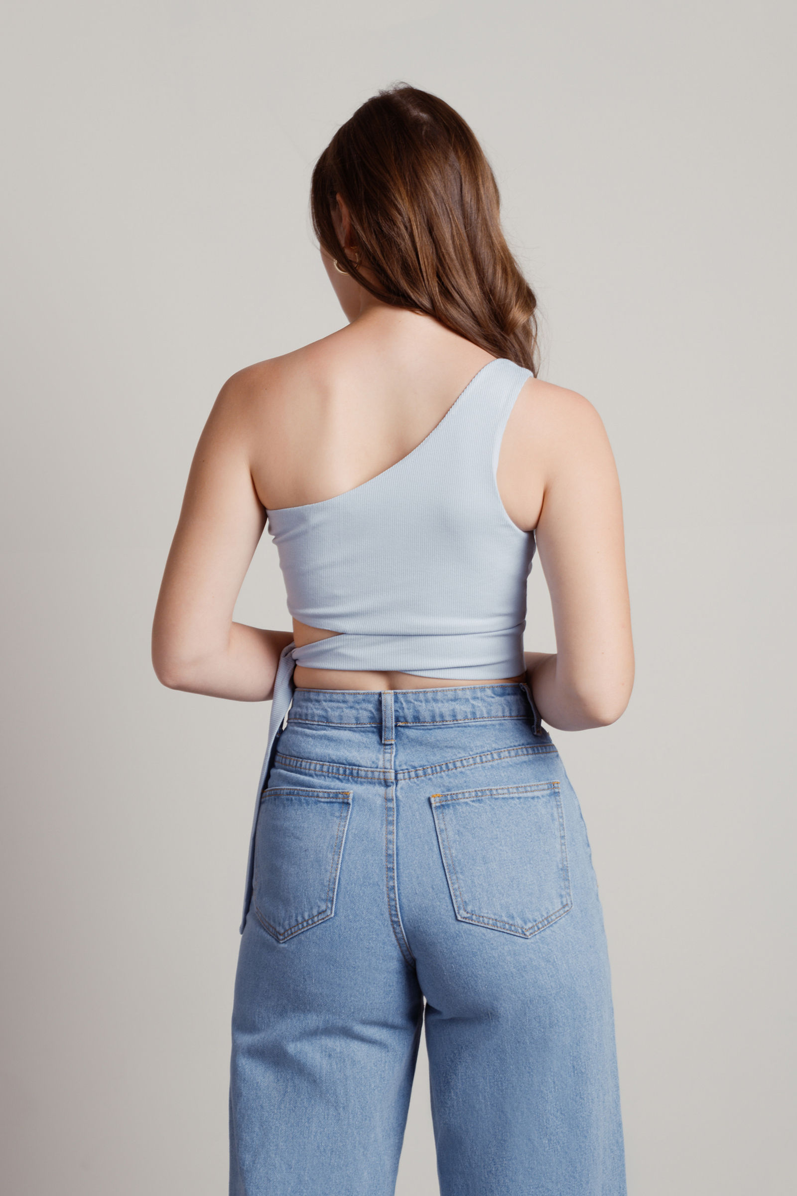 Blue Crop Top - One Shoulder Crop top - Light Blue Side Tie Closure ...