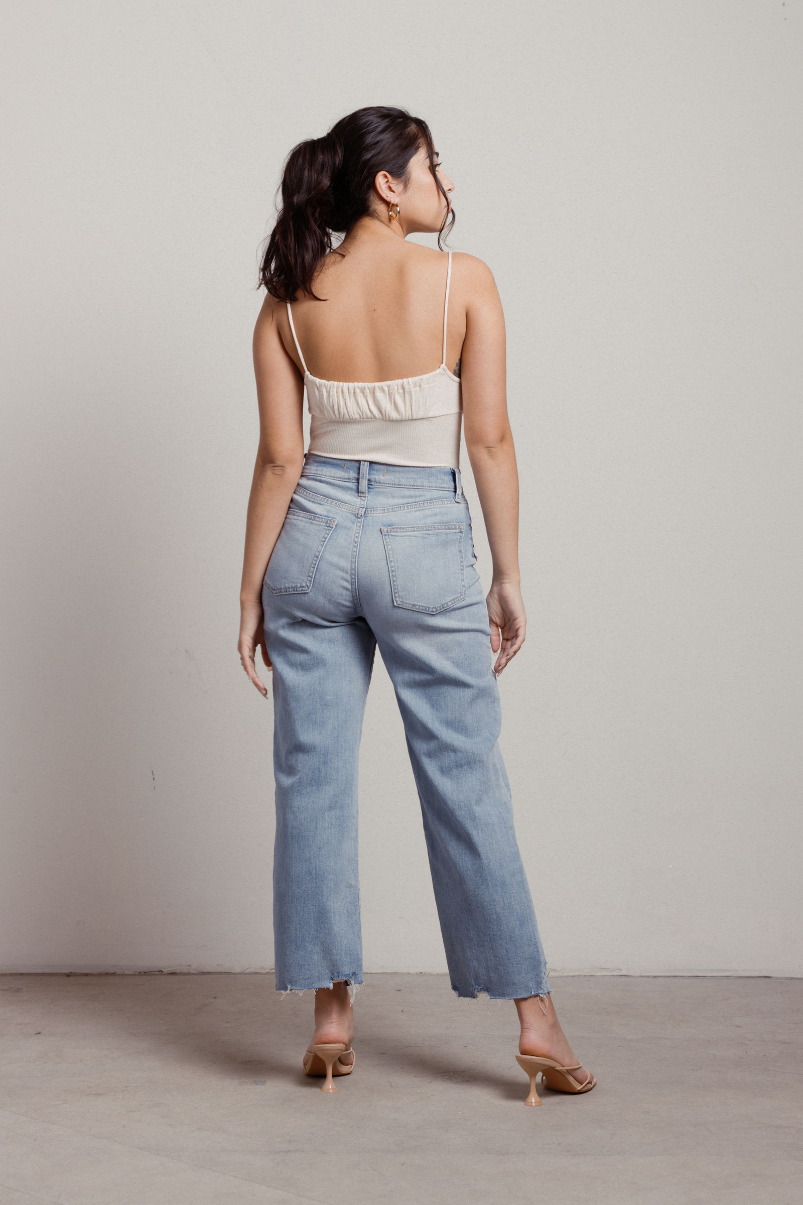 Trendy Crop Jeans - Wide Leg Jeans - High Rise Jeans