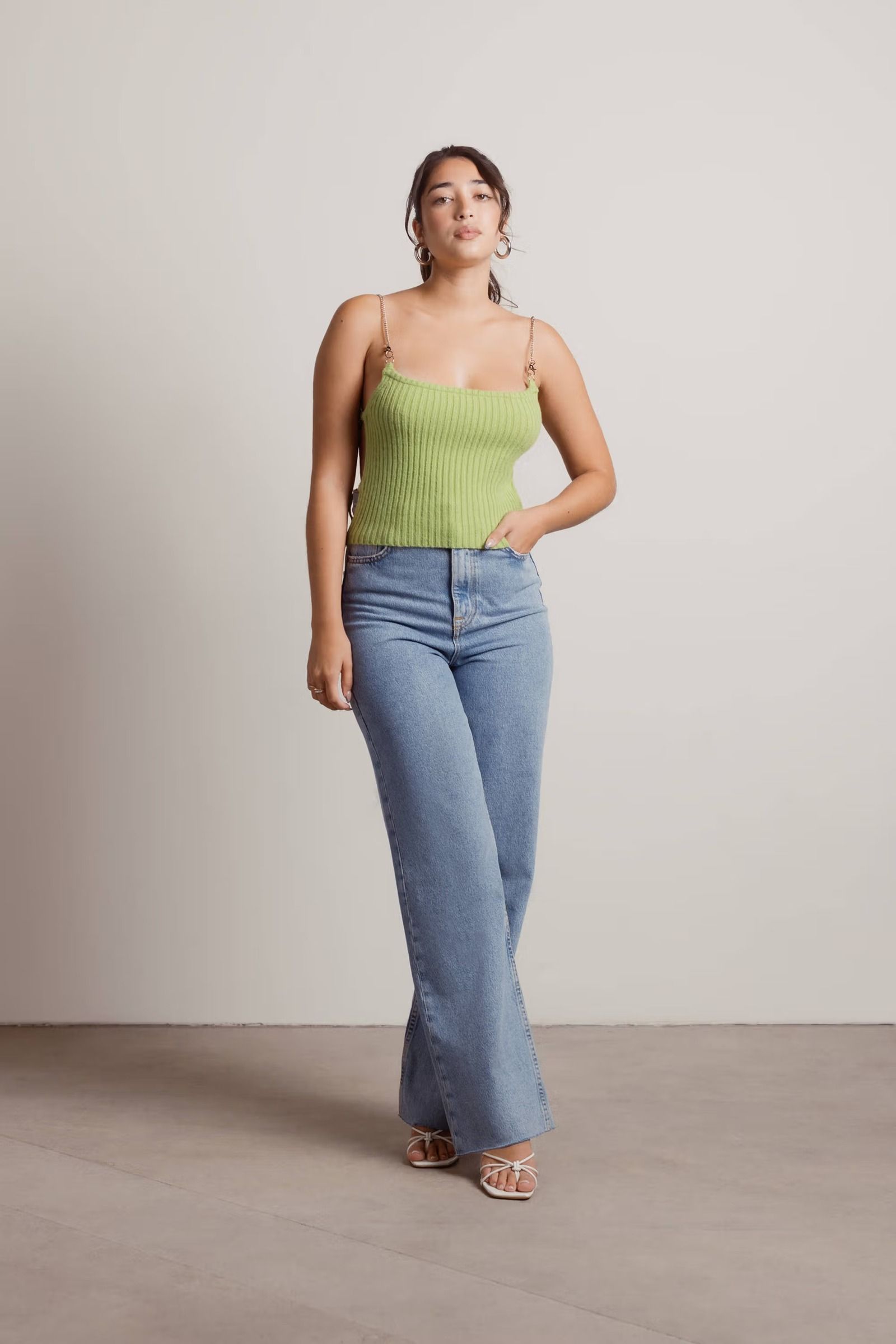 Lime Green Crop Top - Open Back Top - Chain Top