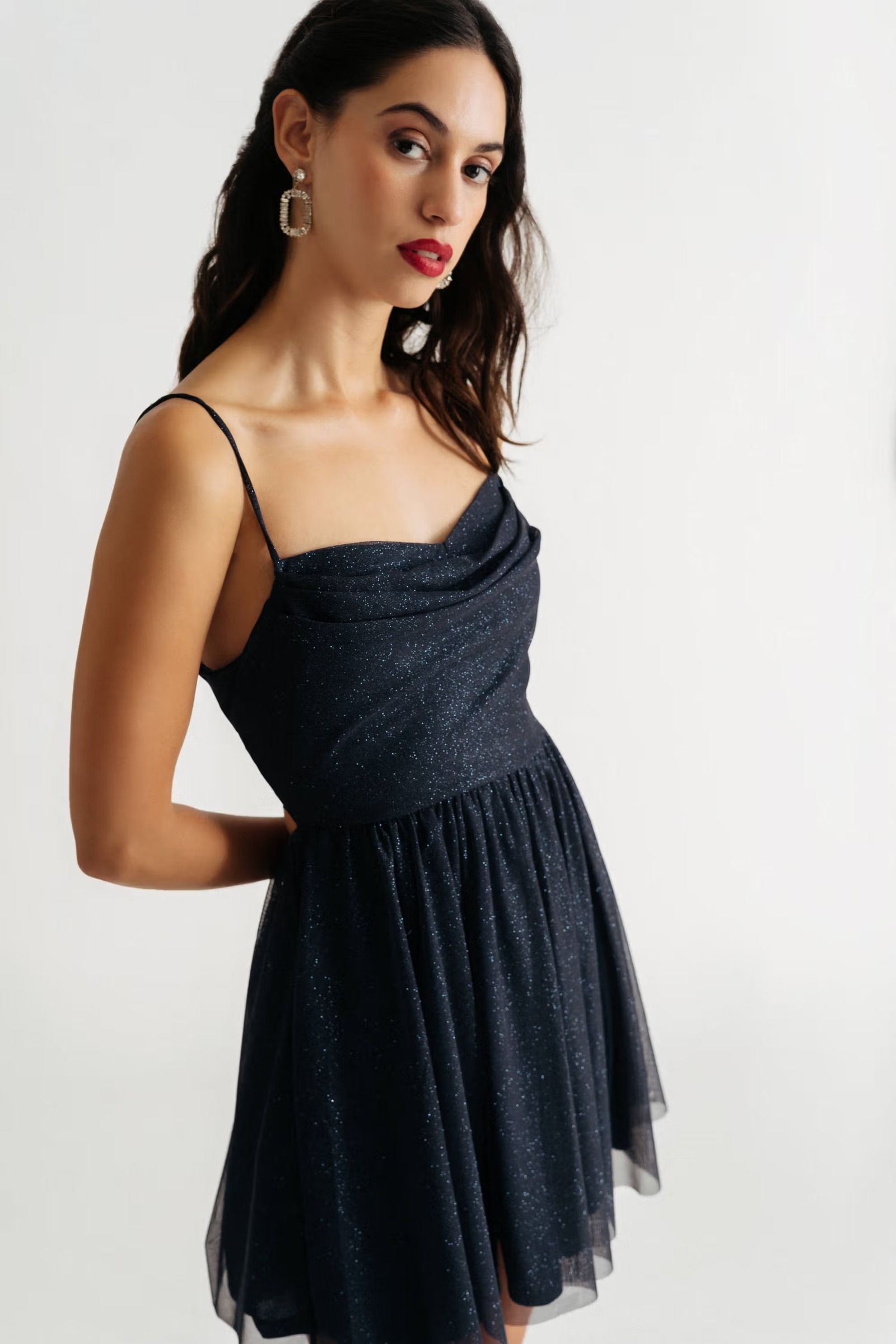 Chatting You Up Glitter Skater Mini Dress - Navy - $104 | Tobi US