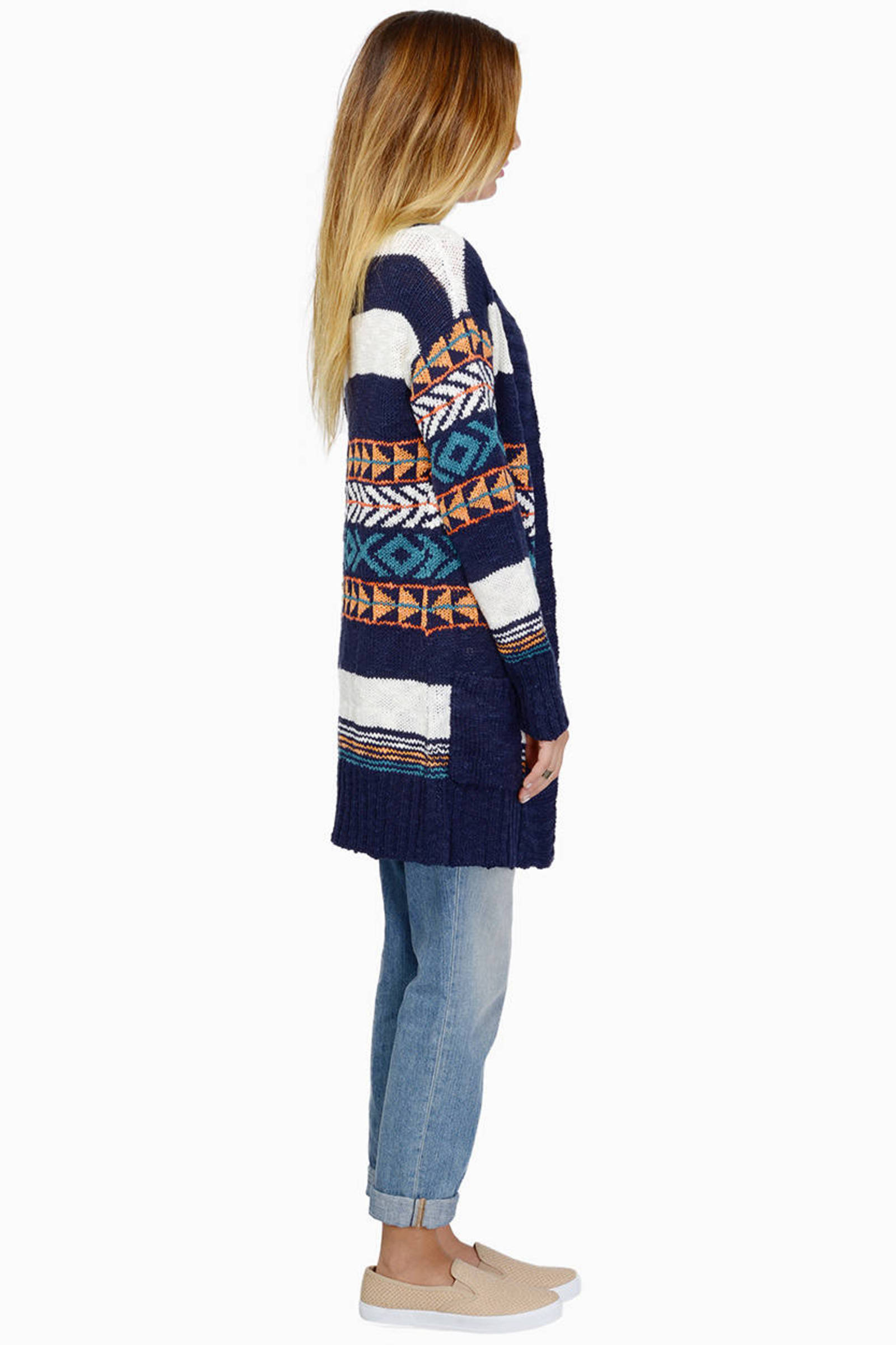 Navy Cardigan - Wrap Cardigan - Southwest Print Cardigan