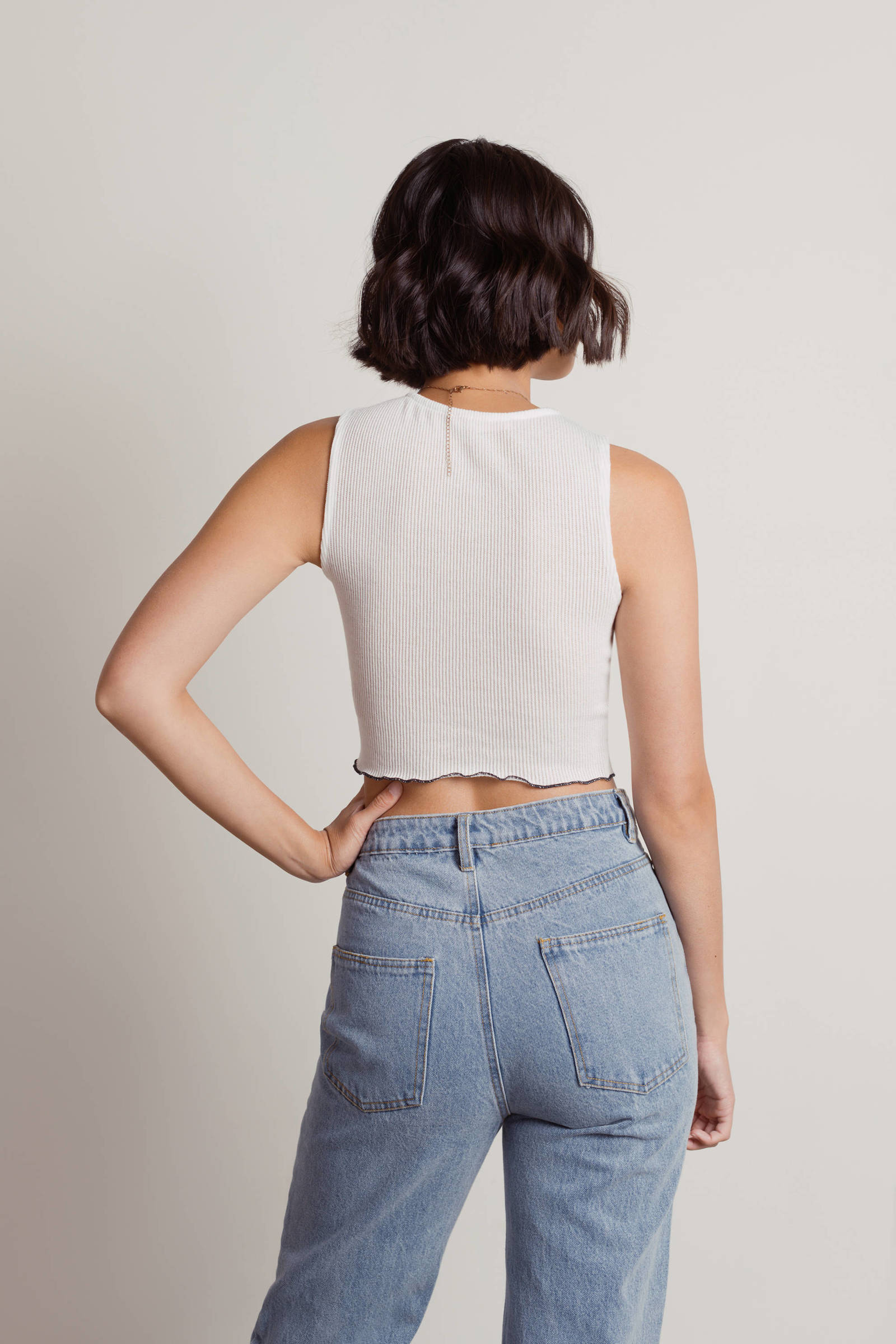Cute Blue Tank Top - Exposed Stitch Top - Ribbed Top