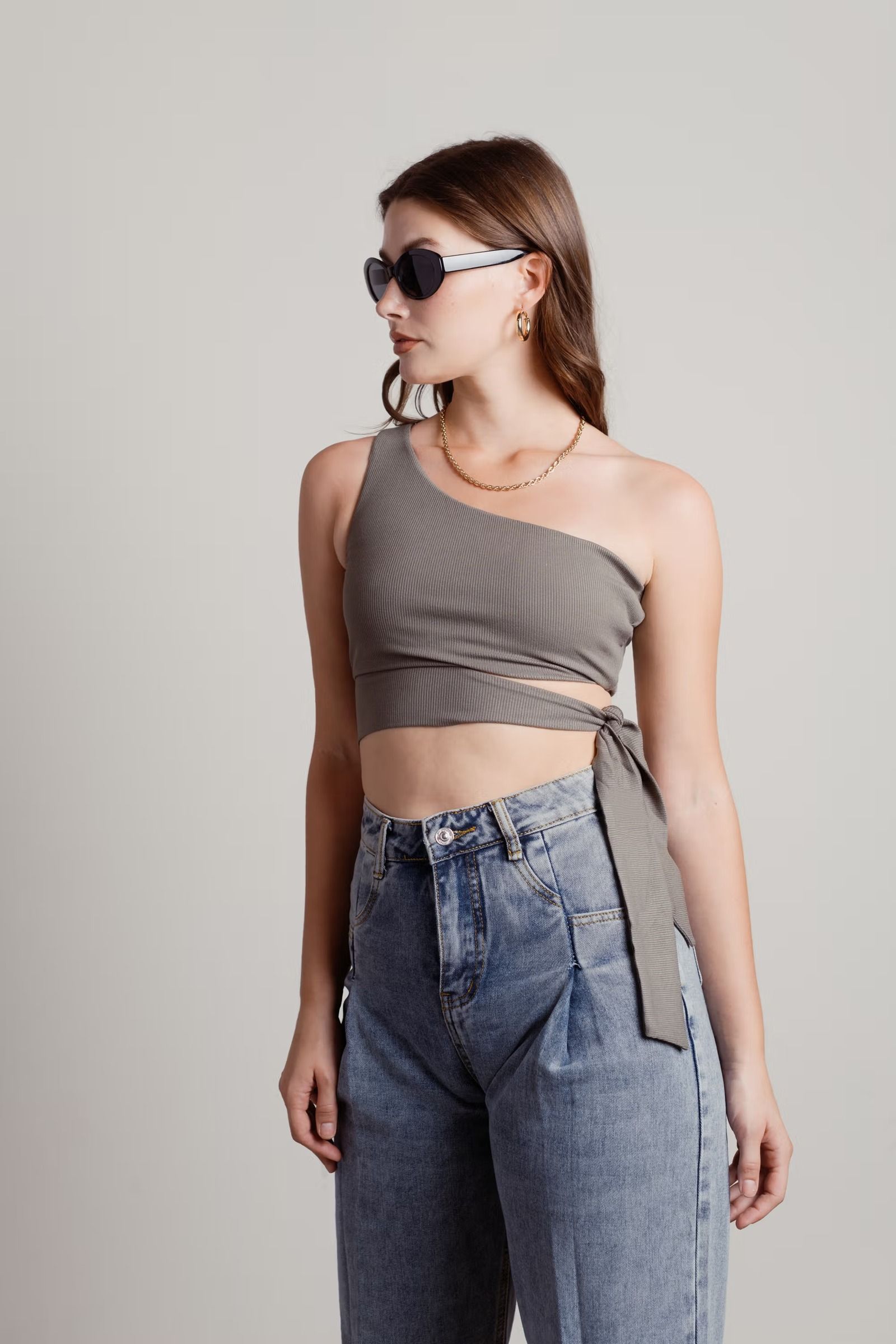 Blue Crop Top - One Shoulder Crop top - Light Blue Side Tie Closure ...