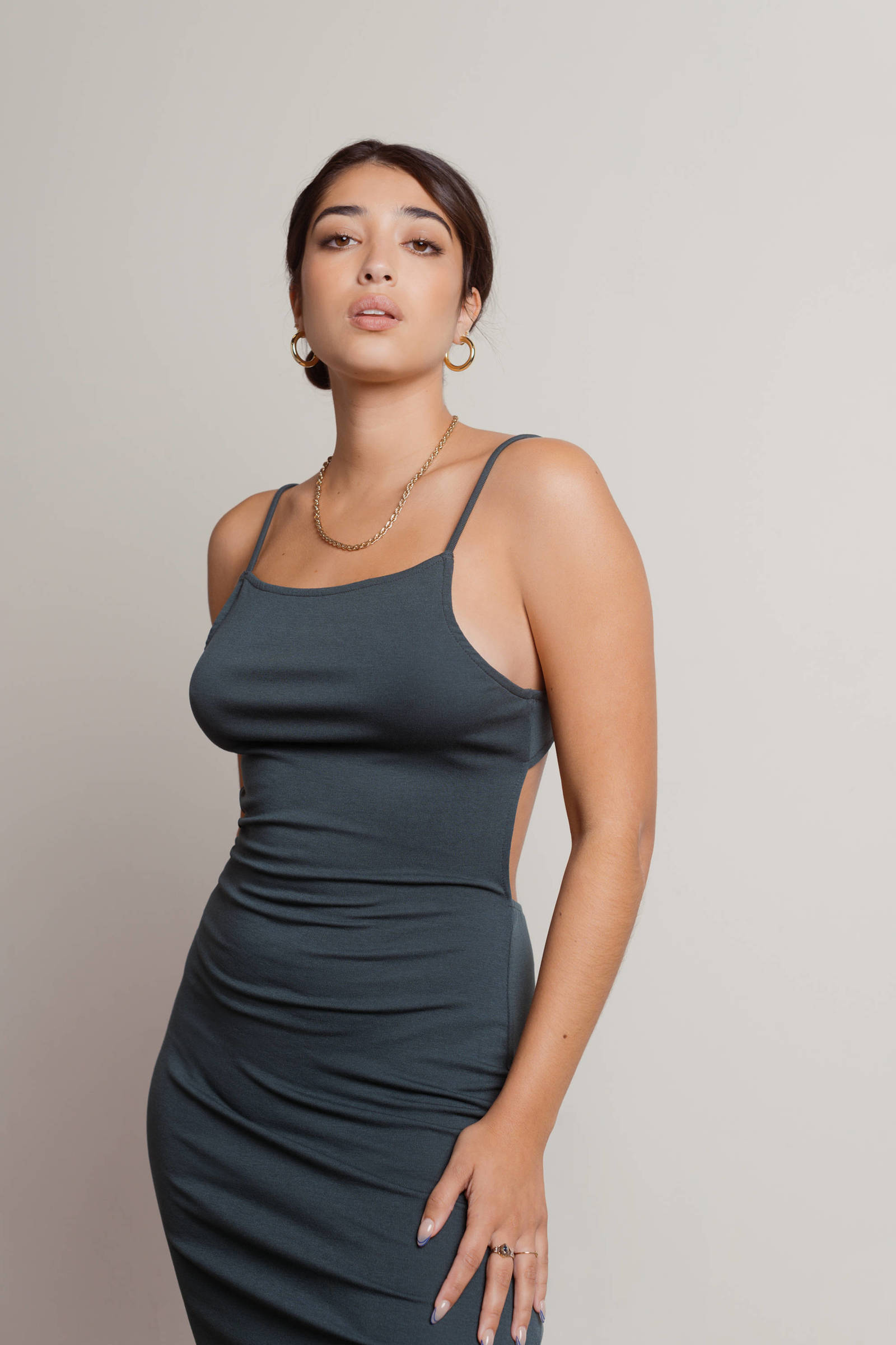 Pine Green Midi Dress - Backless Dress - Halter Dress