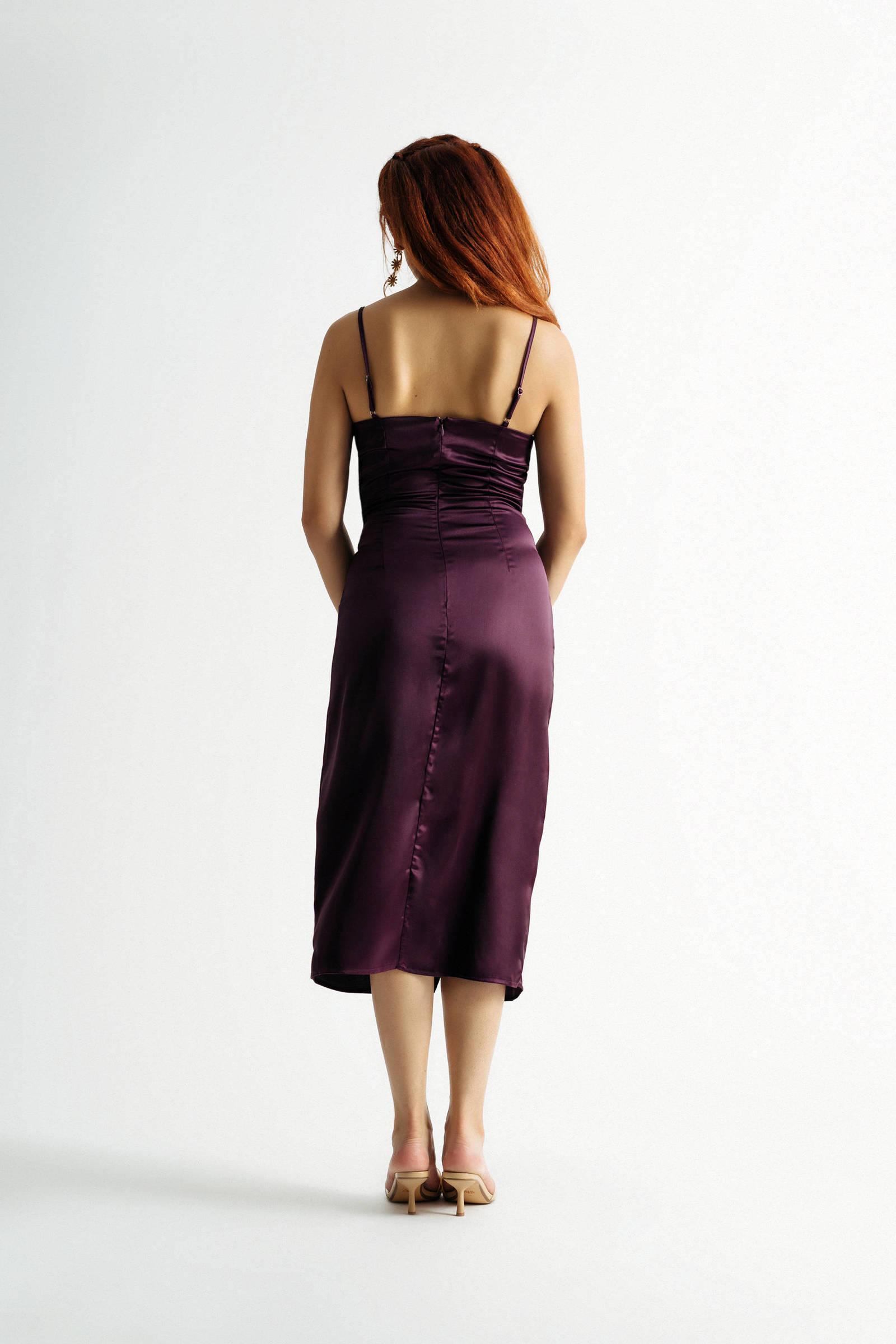 Purple Long Cowl Neck Dress - Cute Slip Dress - Midi Satin Dress