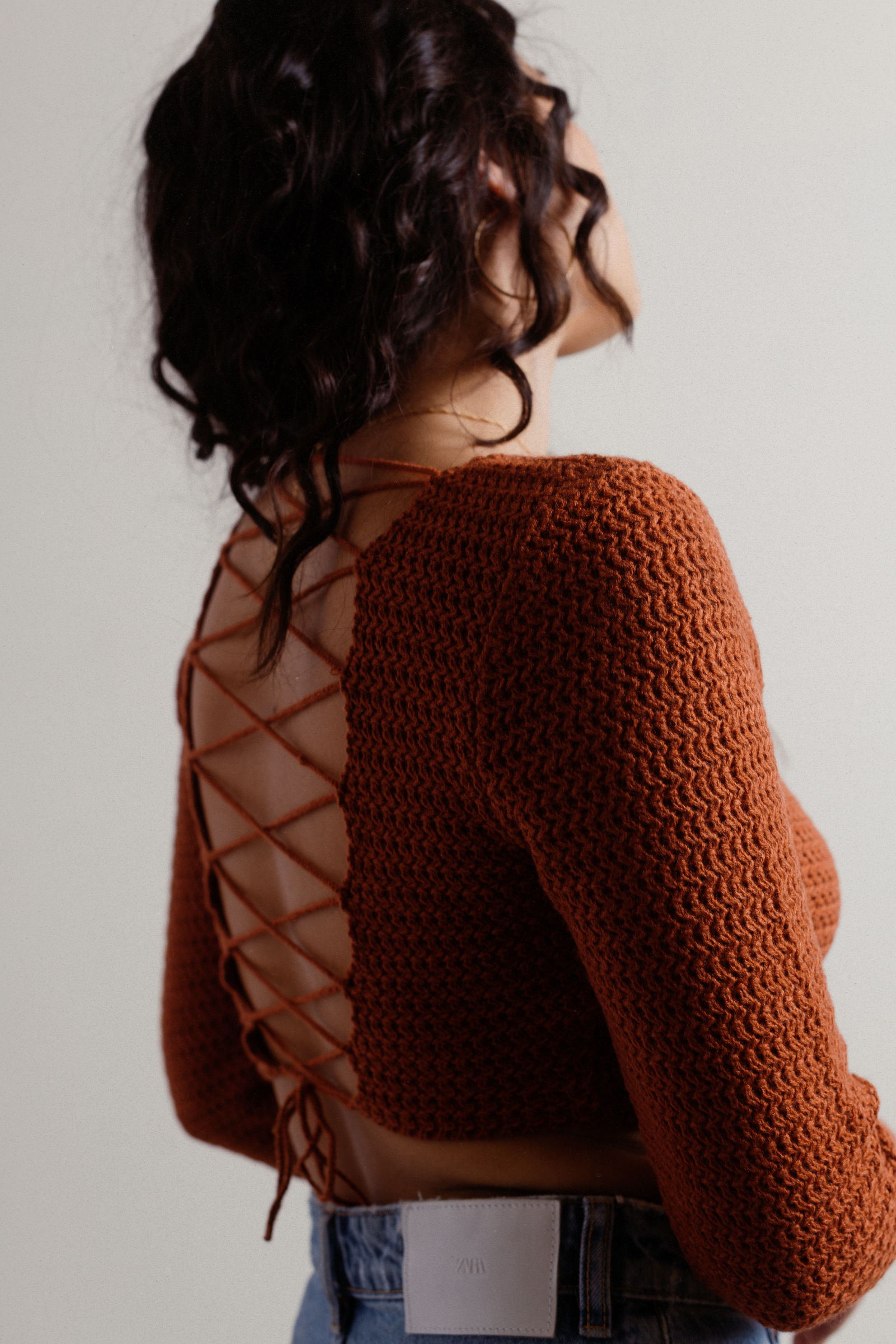 Brown Crop Top - Back Lace Up Knit Crop Top - Rust Crop Top