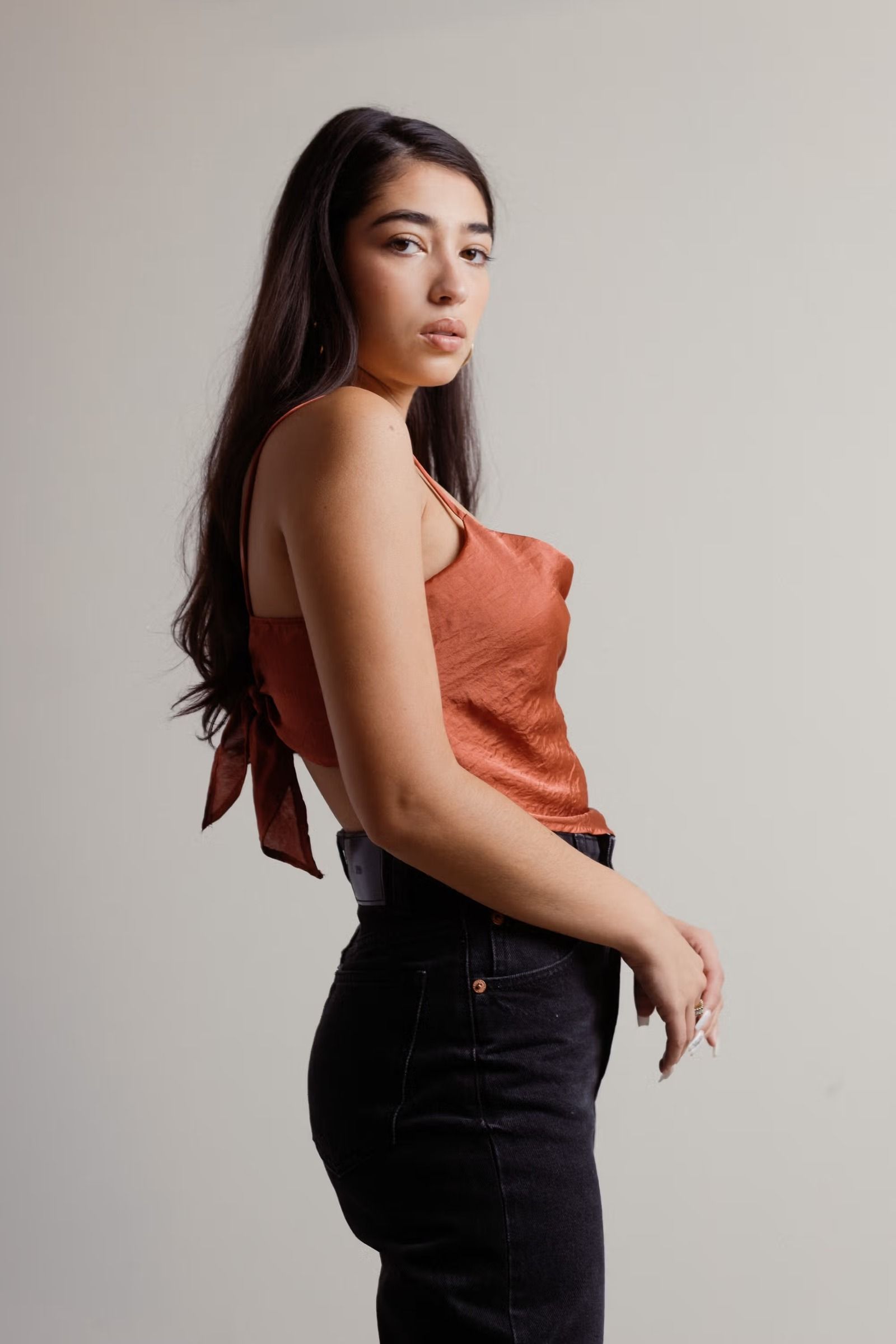 Slate Blue Satin Top - Cowl Neck Top - Blue Scarf Top