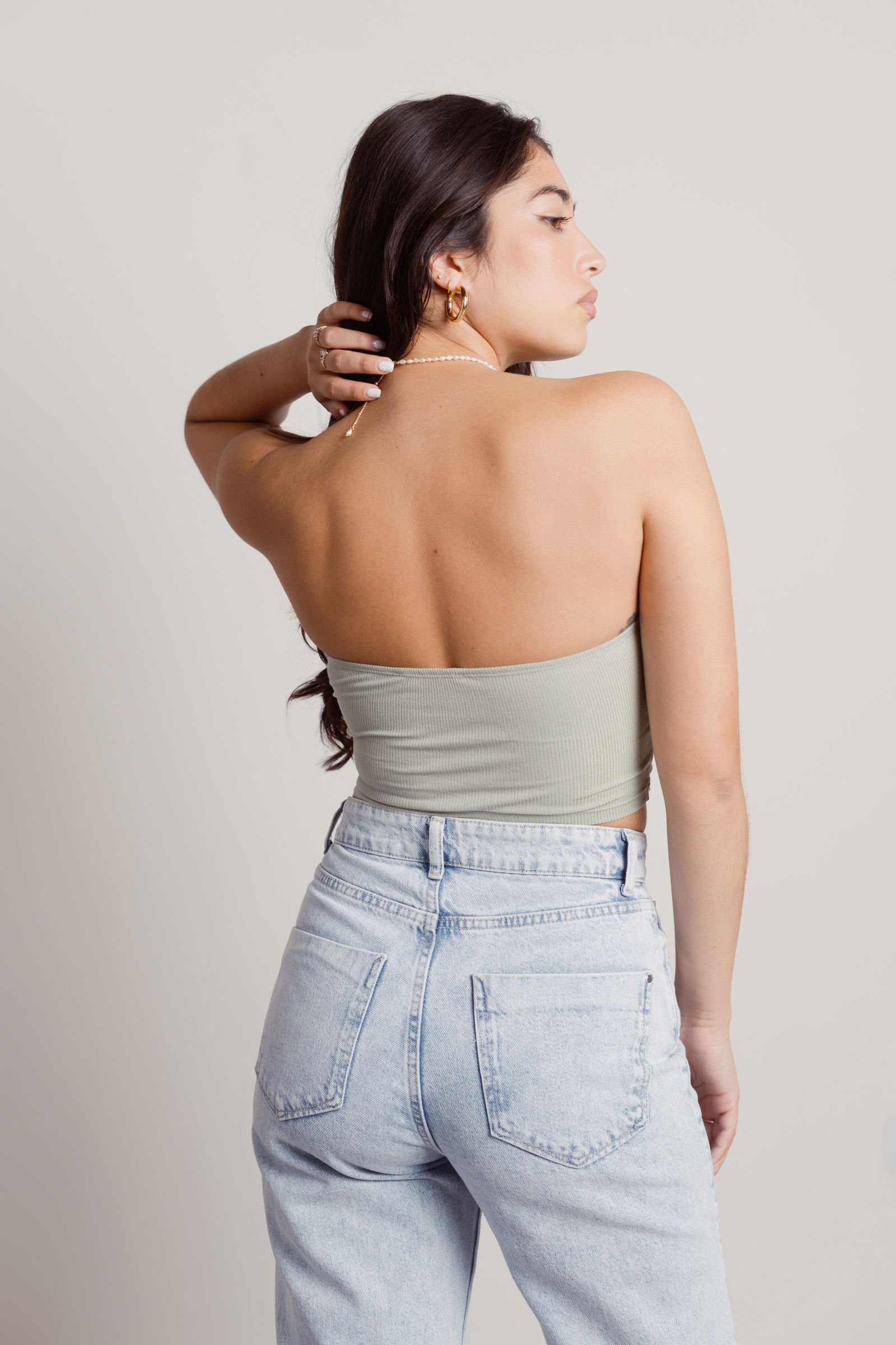 Black Crop Top - O-Rings Tube Crop Top - Ribbed Front Cut Out Crop Top