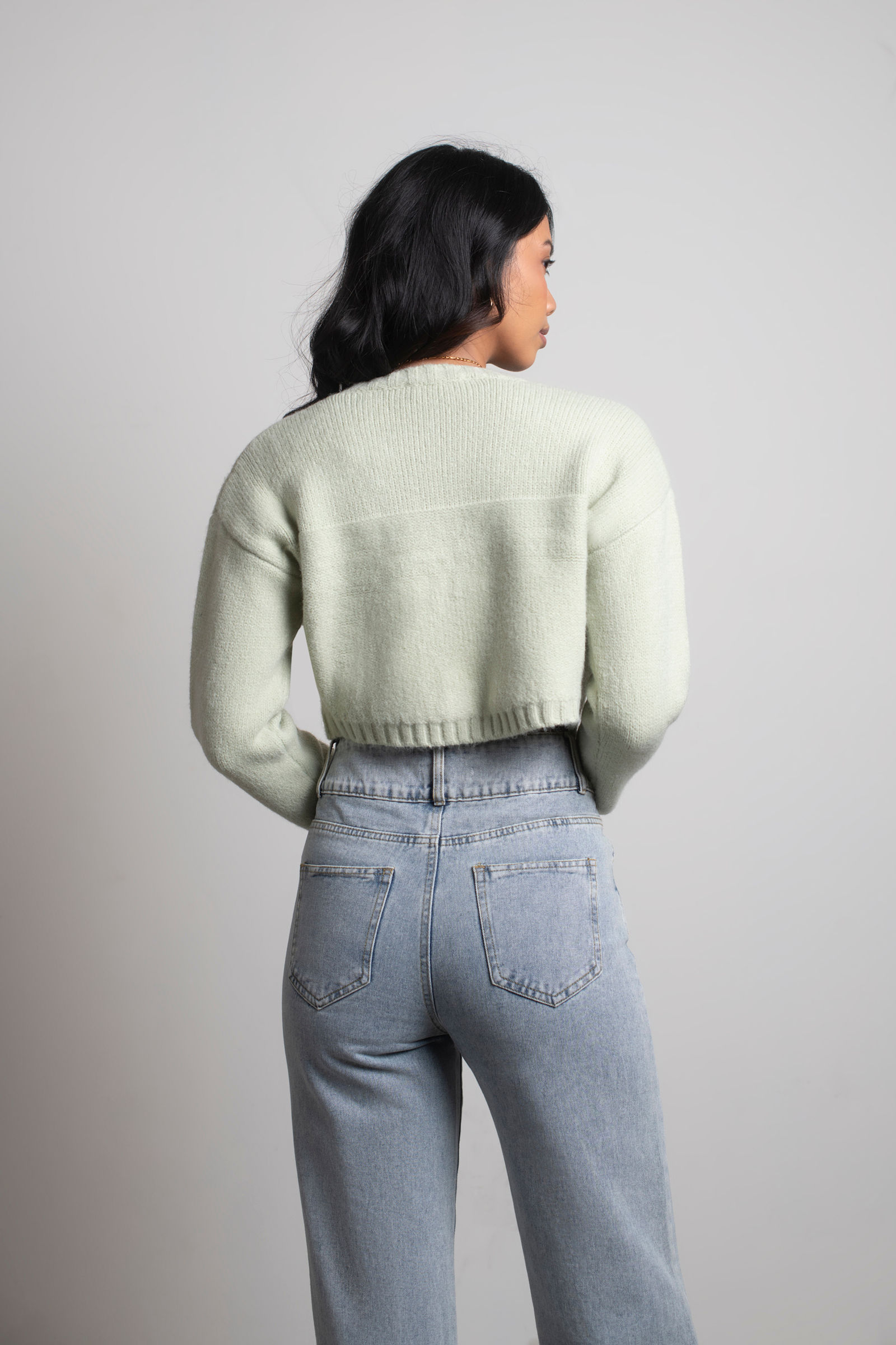 Ivory Cardigan Set - Front Button Sweater Top - White Cropped Cardigan Set