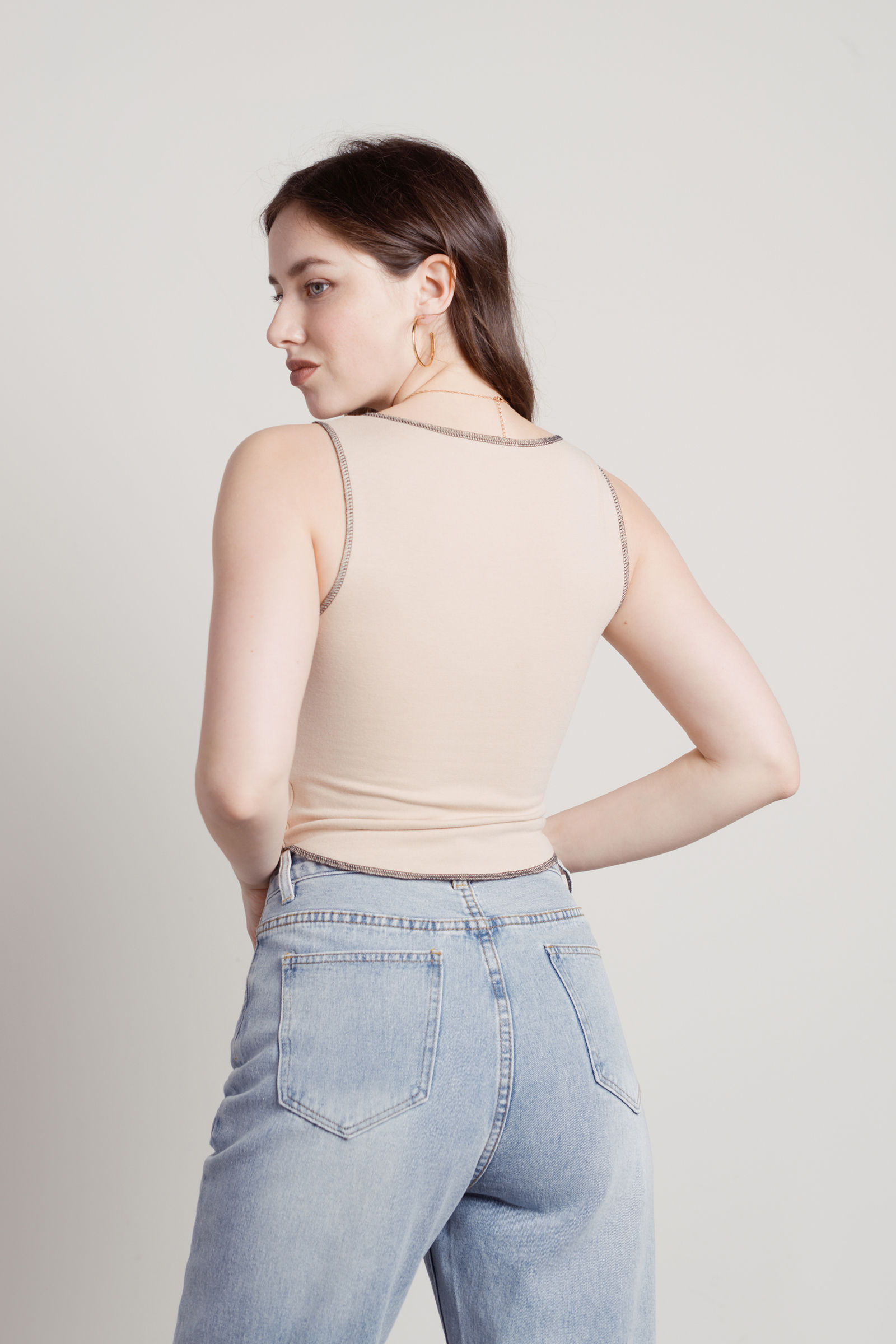 Cute Sand Crop Top - Exposed Stitch Top - Fitted Top