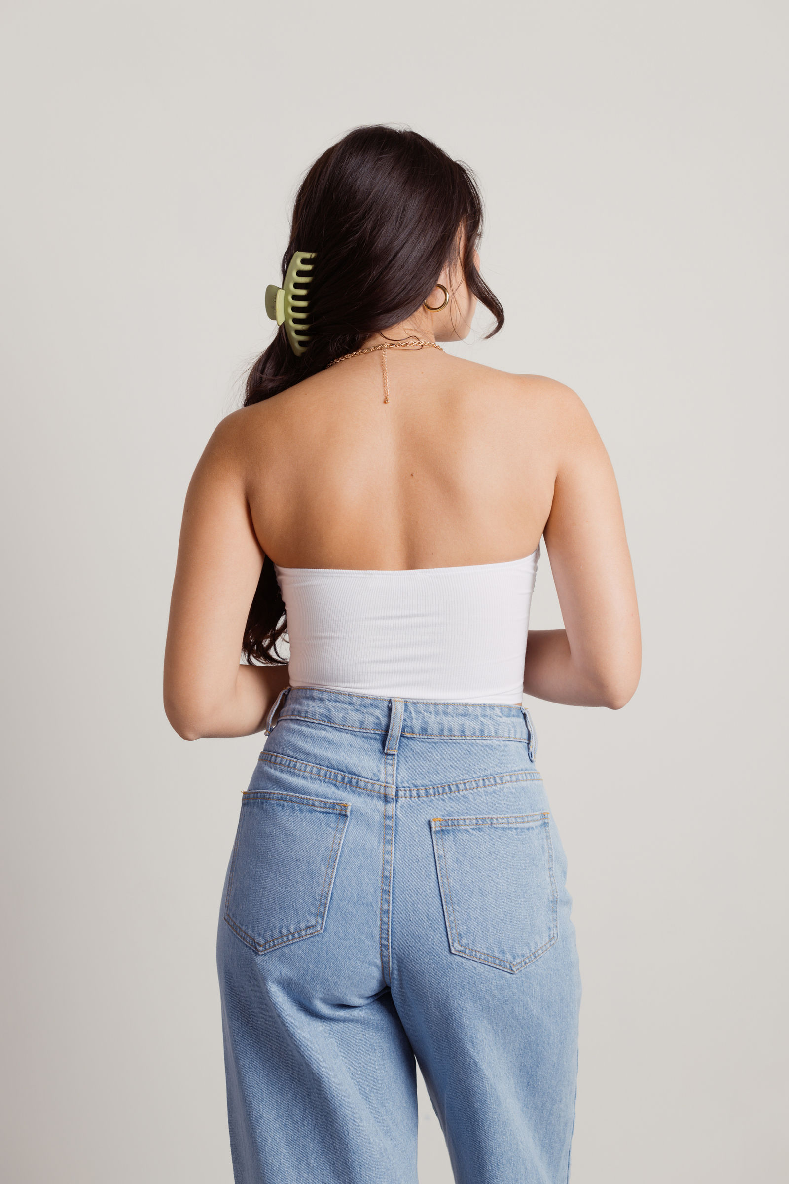 Green Crop Top - O-Rings Tube Crop Top - Sage Ribbed Front Cut Out Crop Top