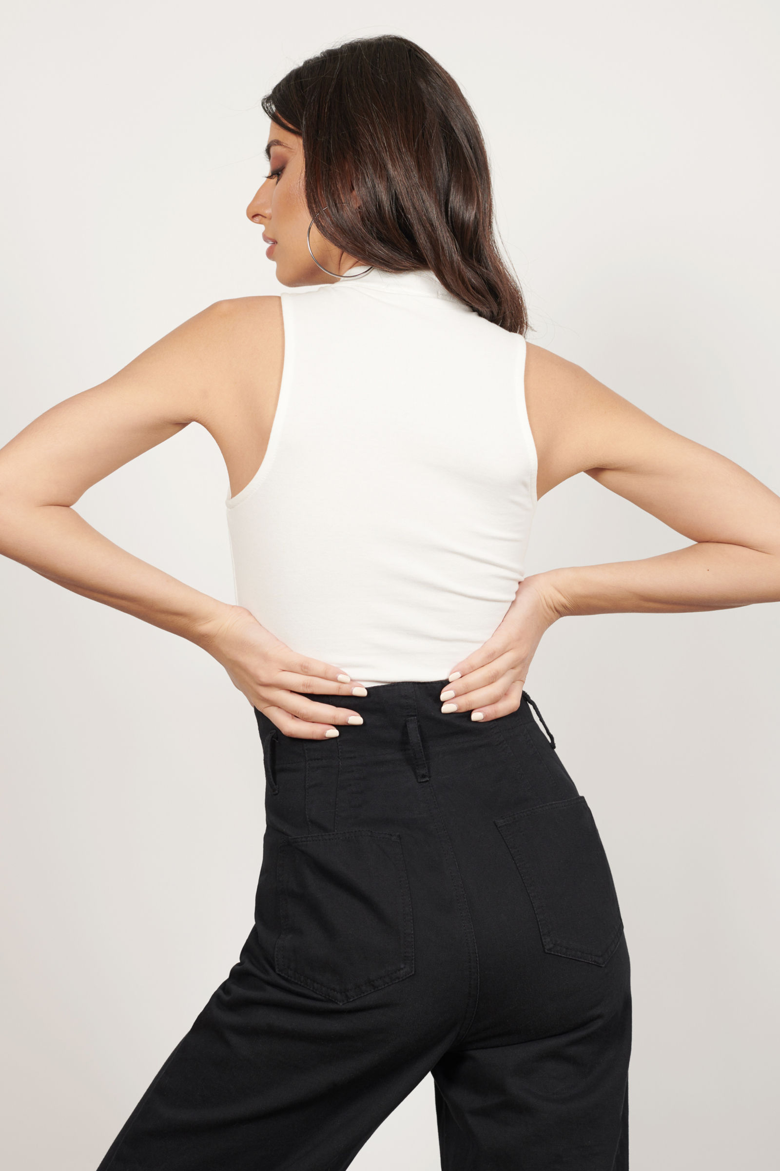 White Crop Top - Front Cut Out Crop Top - Front Button Closure Crop Top