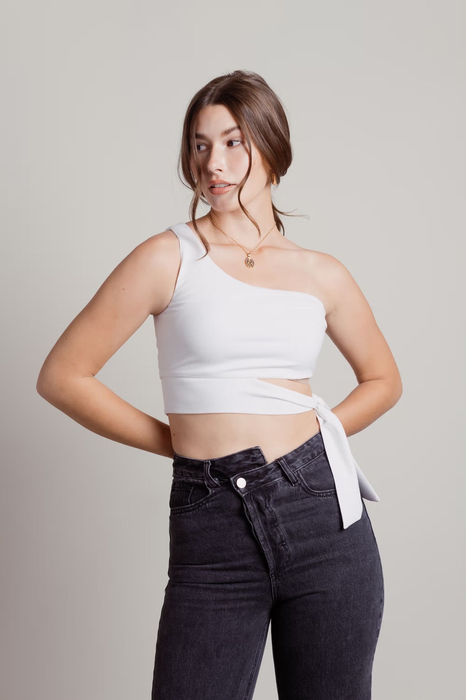 Blue Crop Top - One Shoulder Crop top - Light Blue Side Tie Closure ...