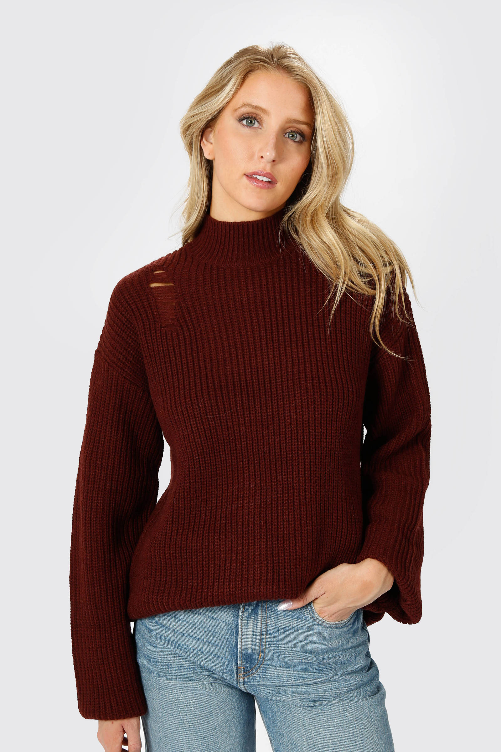 Black Sweater - Distressed Sweater - Off Shoulder Sweater