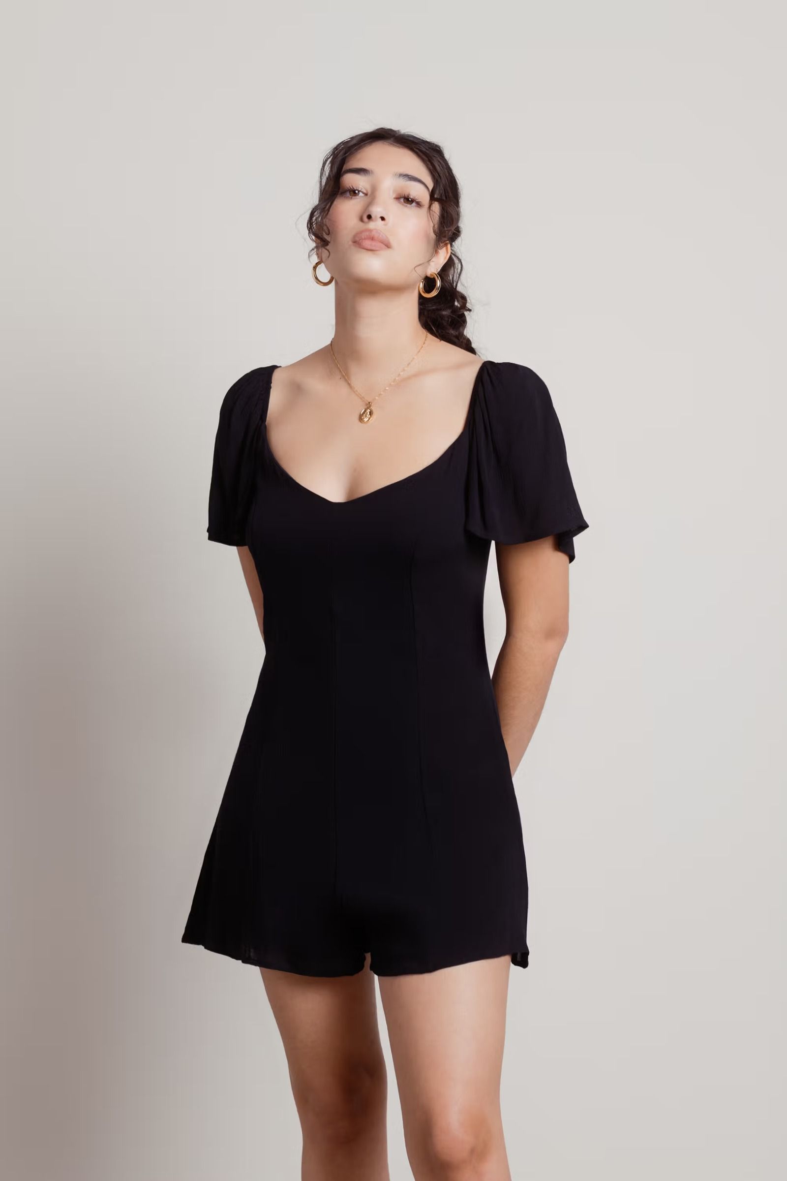 Black Romper - Flowy Romper - Black Ruffle Romper