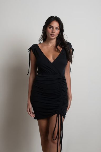 Black Mini Dress - sleeveless Surpline Dress - Ribbed Knit Dress