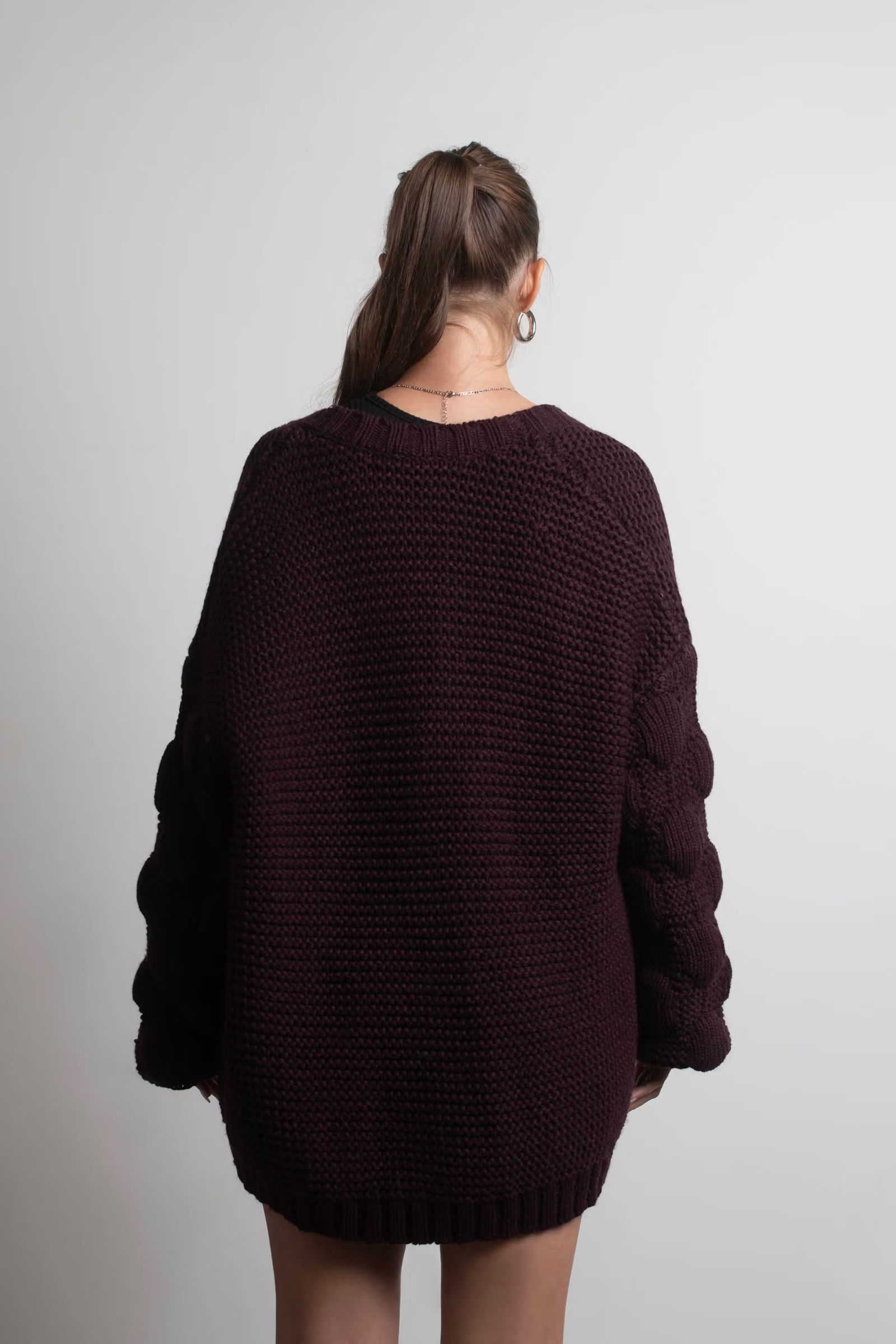 Pink Cardigan - Oversized Sweater - Pink Pom Pom Cardigan