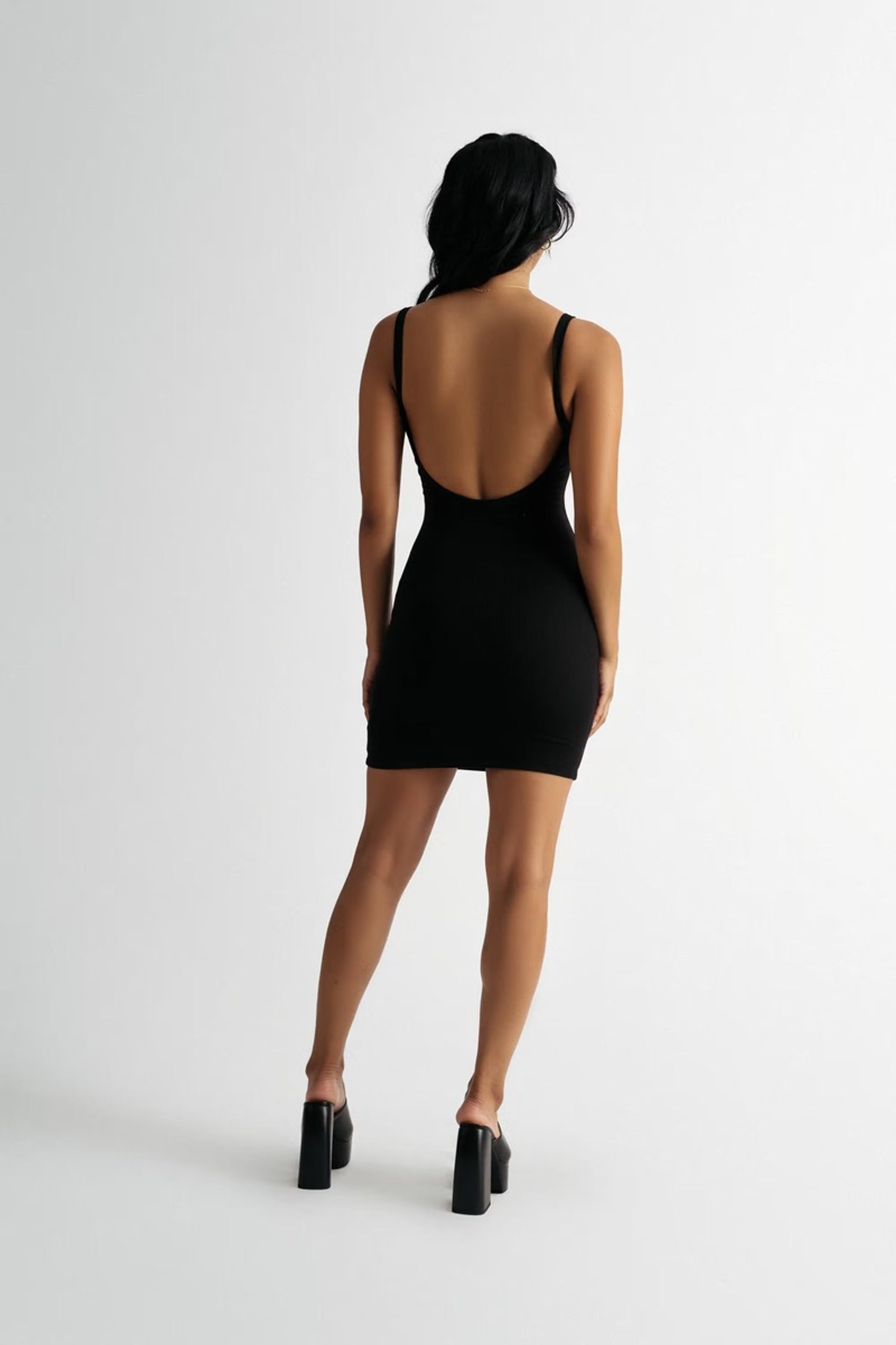 Black Backless Mini Dress - Mini Bodycon Dress - Scoop Back Dress