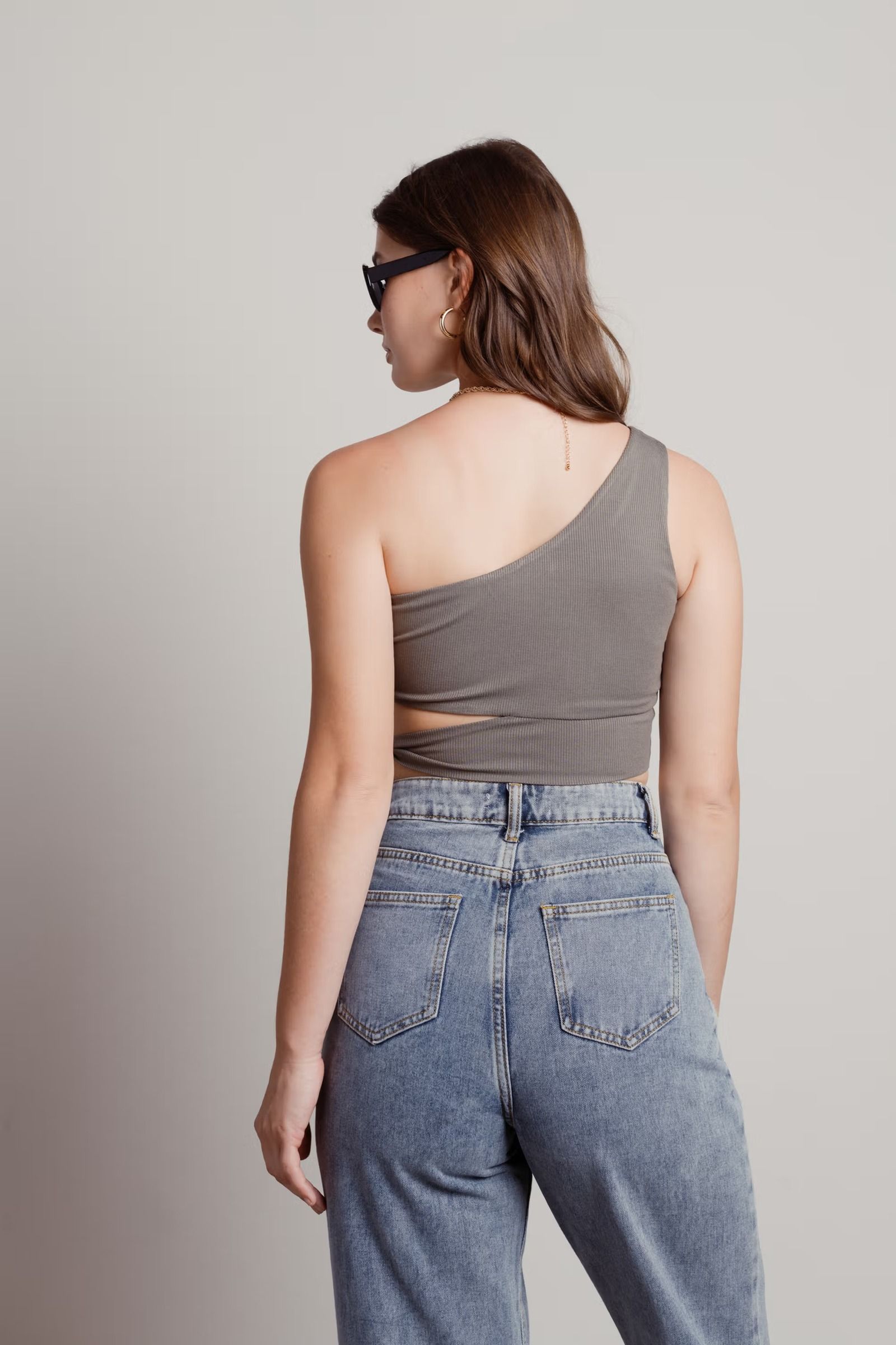 Black Crop Top - One Shoulder Crop top - Side Tie Closure Crop Top