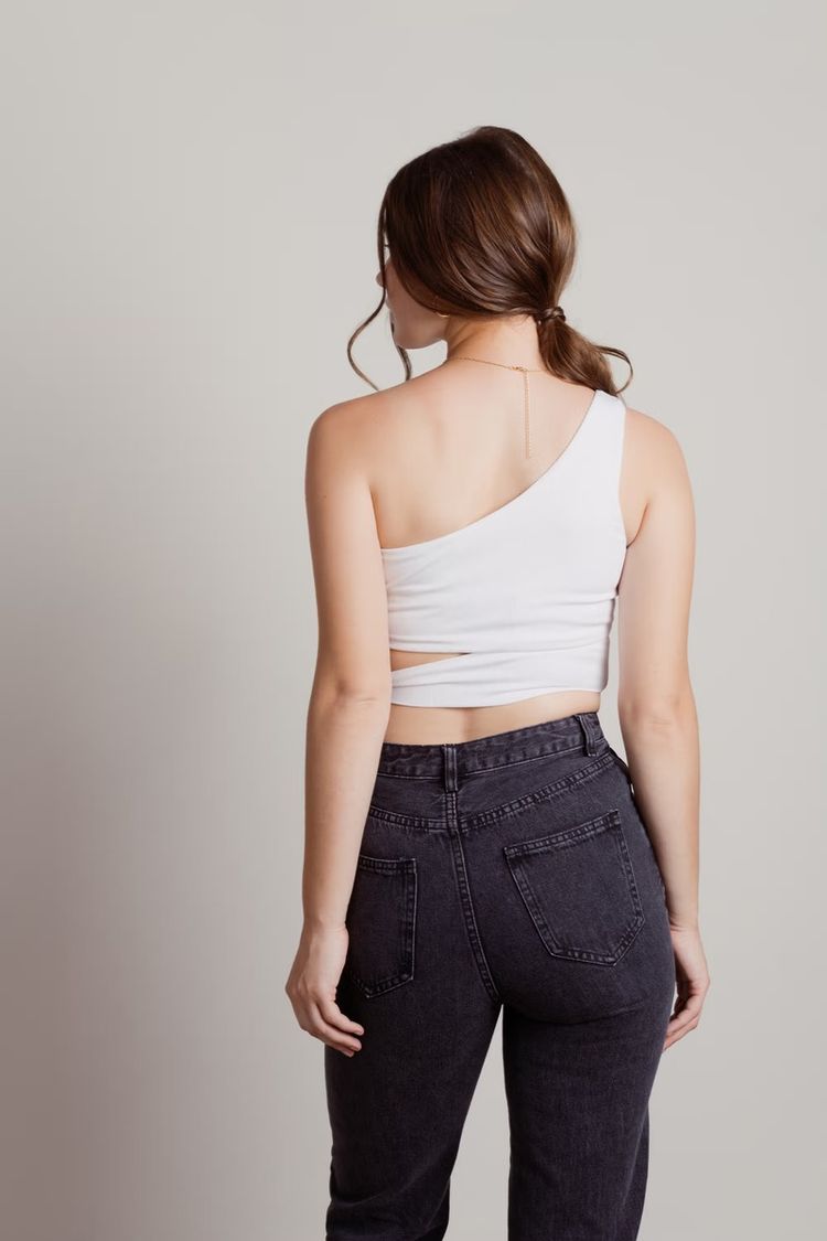 Black Crop Top - One Shoulder Crop top - Side Tie Closure Crop Top