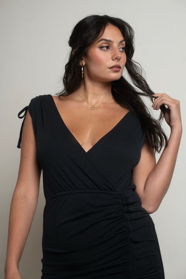 Black Mini Dress - sleeveless Surpline Dress - Ribbed Knit Dress