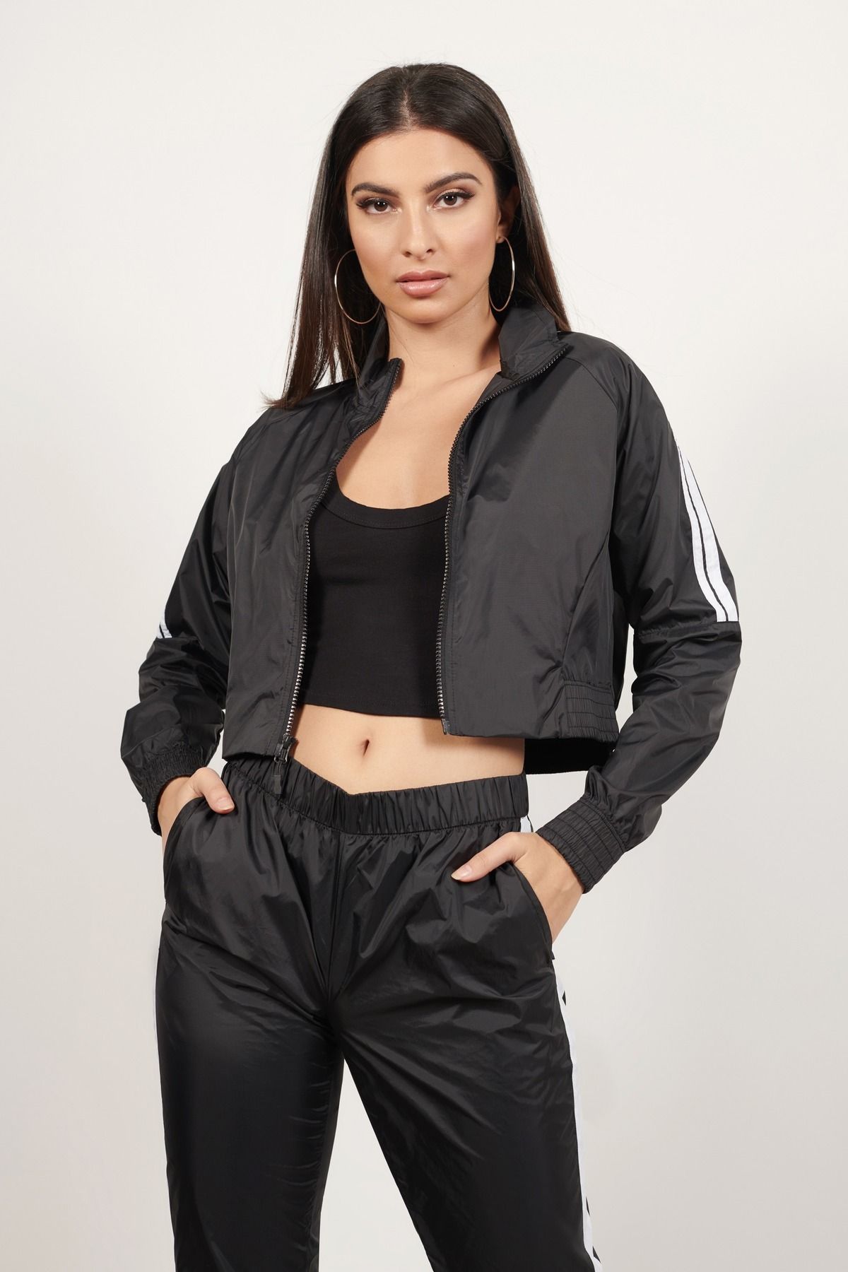 Black Track Jacket - Zip Up Jacket With Cuff Sleeves