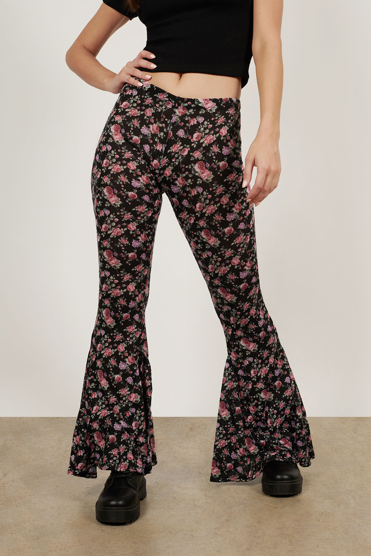 Flared Printed Pants - Floral Print Pants - Print Bell Bottoms