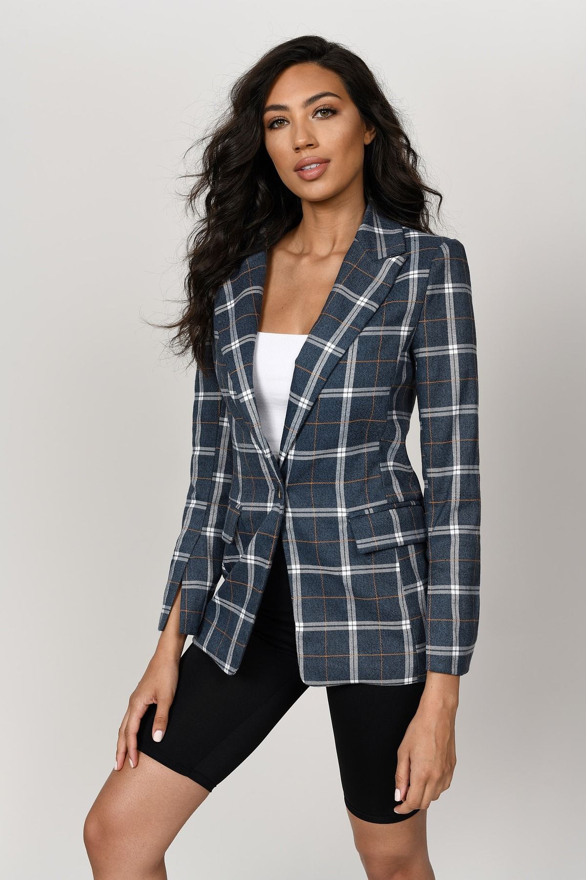 Blue Blazer - Oversized Blazer - Blue Plaid Blazer - Work Blazer