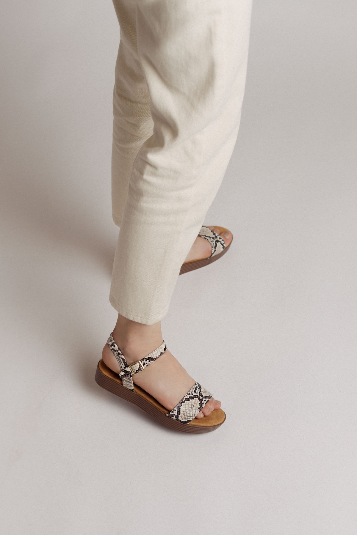 Ivory Brown Sandals - Snake Print Sandals - Faux Leather Sandals