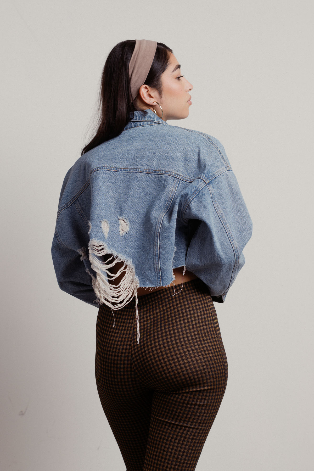 Light Wash Denim Jacket - Distressed Cropped Denim Jacket - Front ...