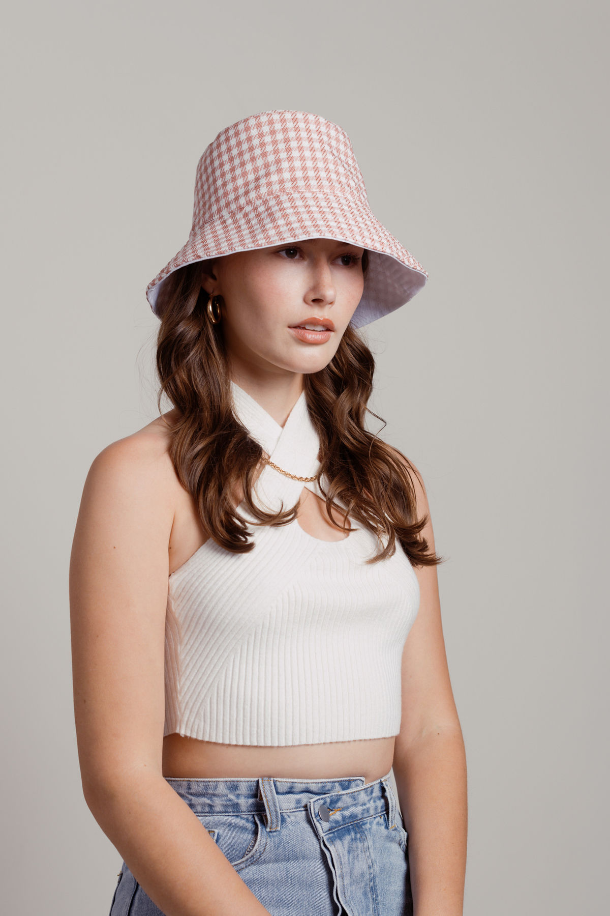 Cute Pink Bucket Hat - Checkered Pattern Bucket Hat