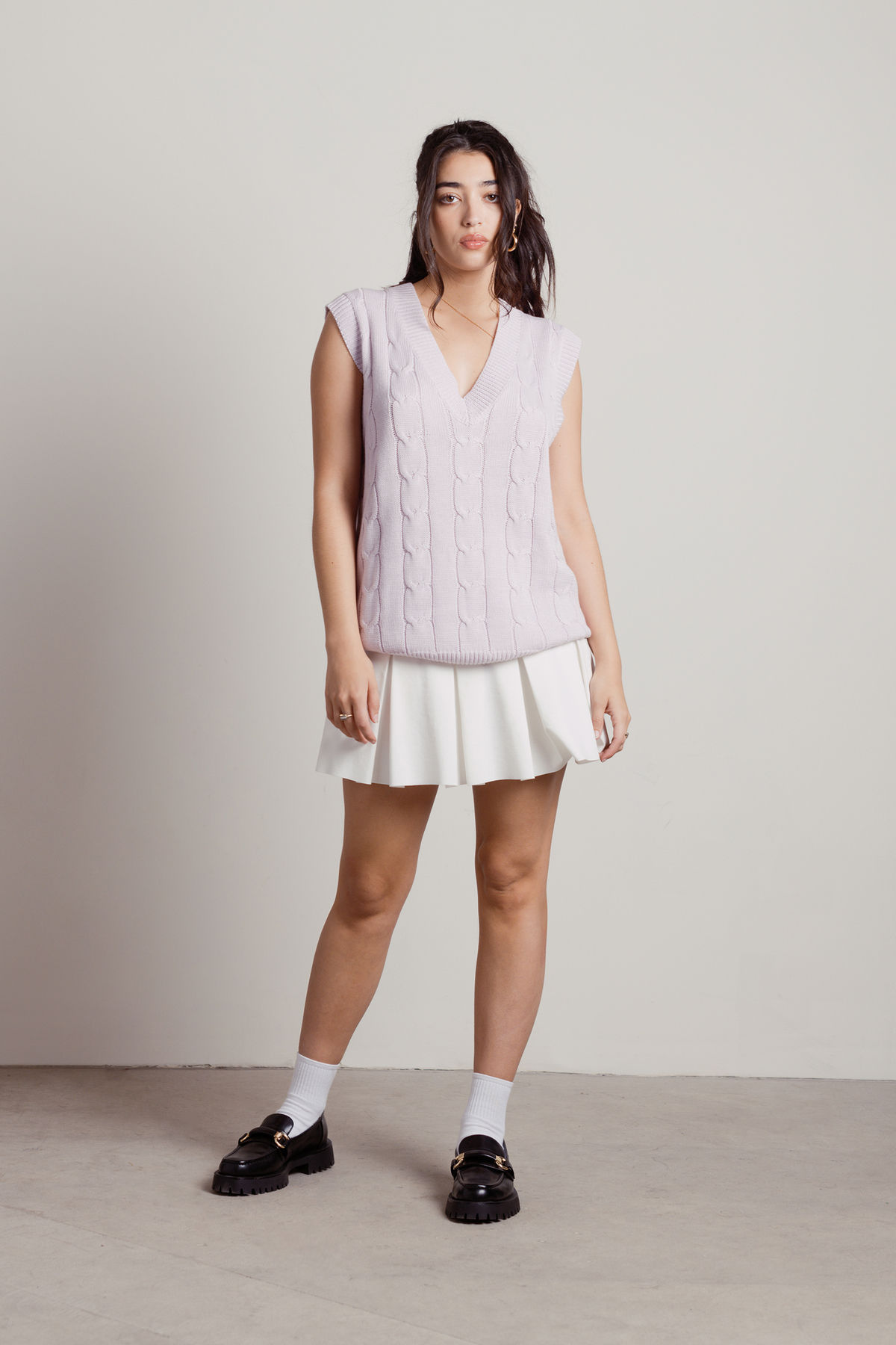Studios Purple V-neck Cable Knit Sweater Vest