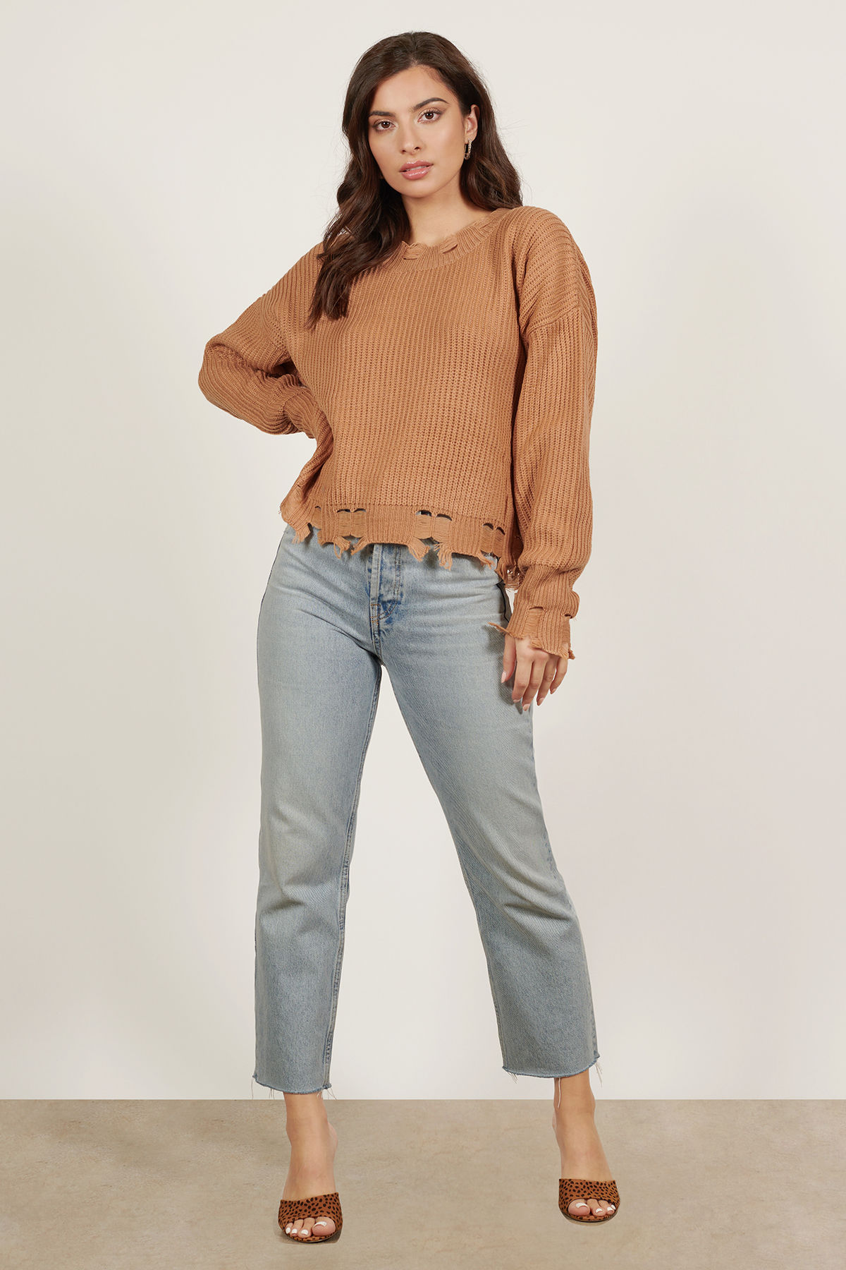 Brown Sweater - Distressed Sweater - Tan Sweater