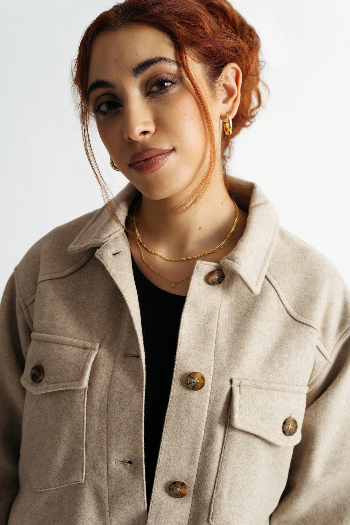 Beige Button Down Shacket - Oversized Shirt Jacket