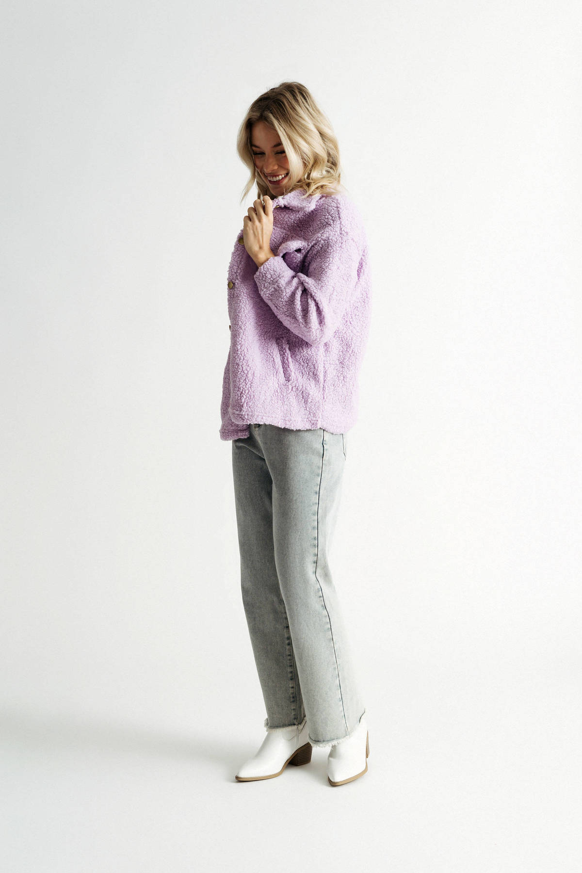 Lavender Long Sherpa Jacket - Cute Fluffy Teddy Jacket