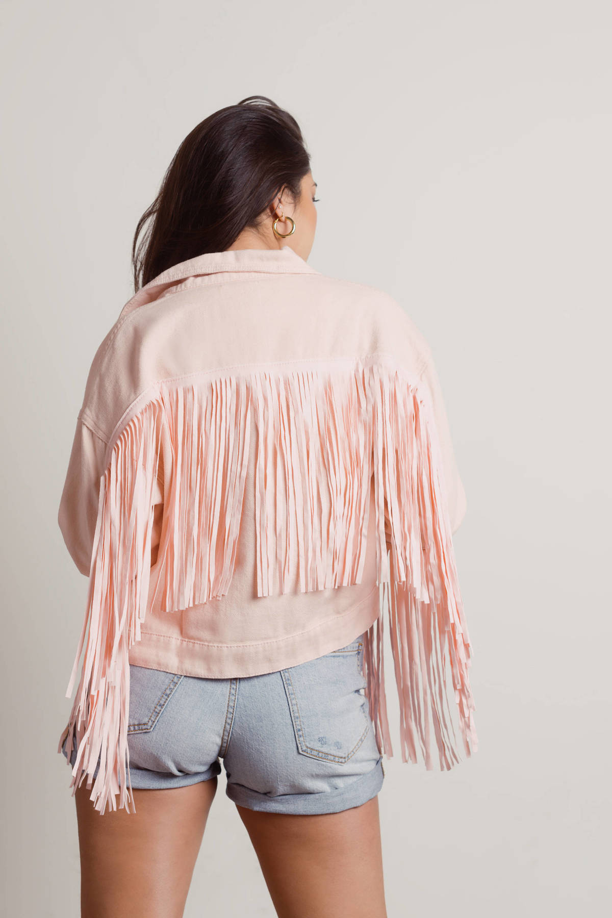 Pink Denim Jacket - Lip Gloss Fringe Back Jacket - Front Pockets Jacket