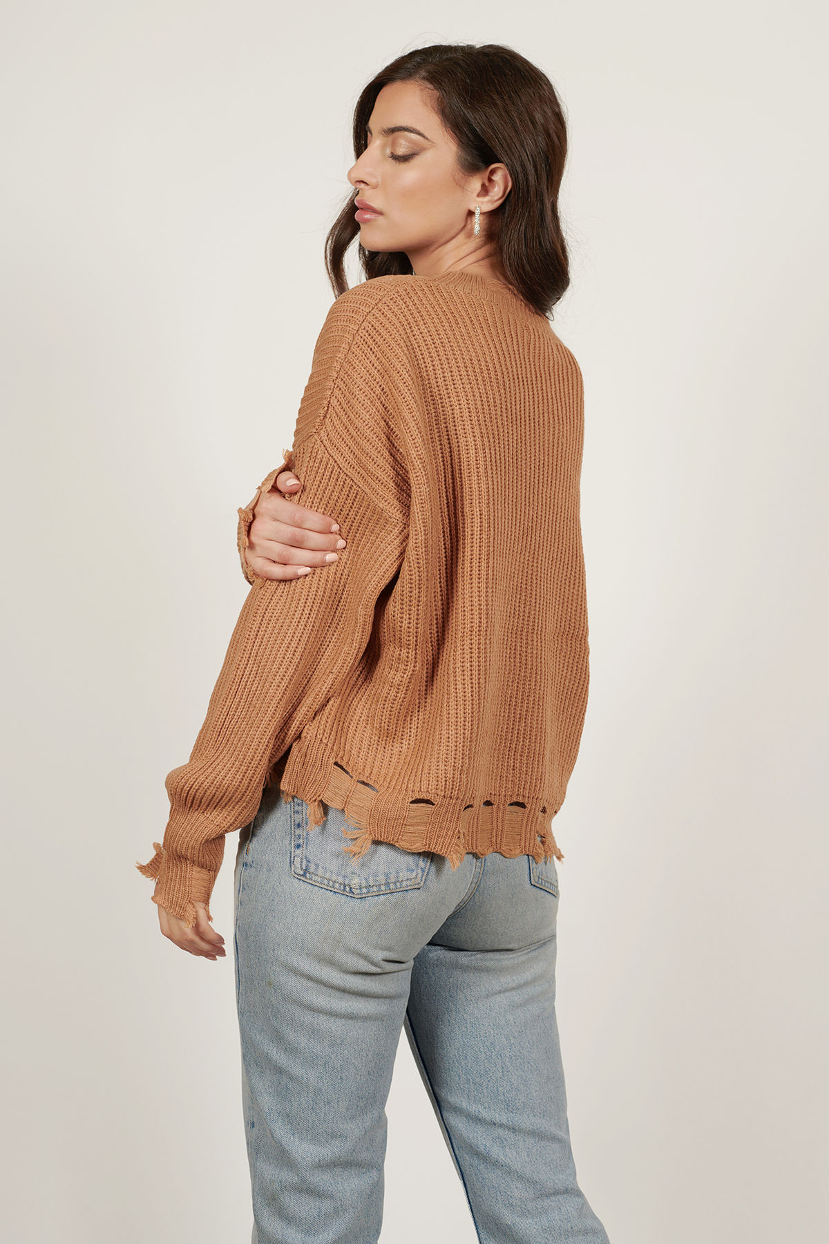 Brown Sweater - Distressed Sweater - Tan Sweater