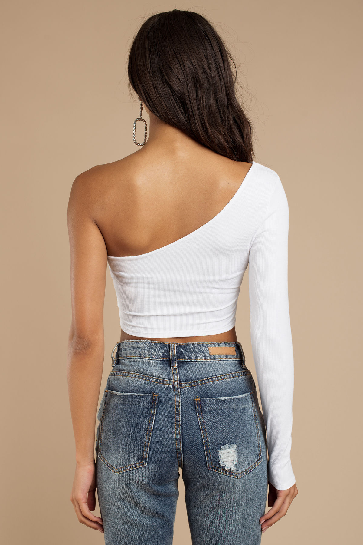 White Crop Top - Ribbed One Shoulder Crop Top - Rayon Knit Crop Top
