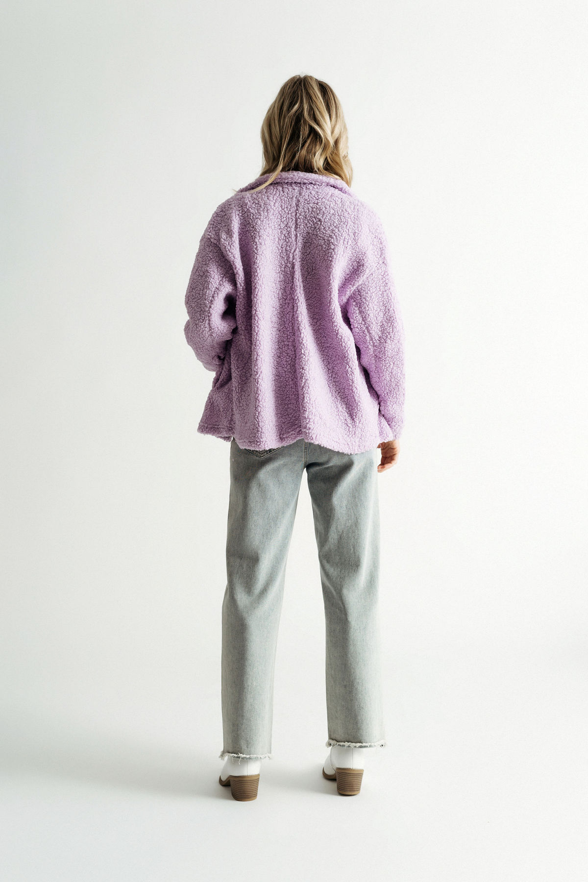 Lavender Long Sherpa Jacket - Cute Fluffy Teddy Jacket